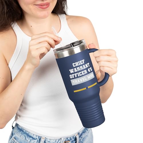 Chief Warrant Officer 4's Travel Mug: Insulated Stainless Steel Tumbler with Handle and Straw, Military Gift (40oz)