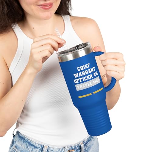 Chief Warrant Officer 4's Travel Mug: Insulated Stainless Steel Tumbler with Handle and Straw, Military Gift (40oz)