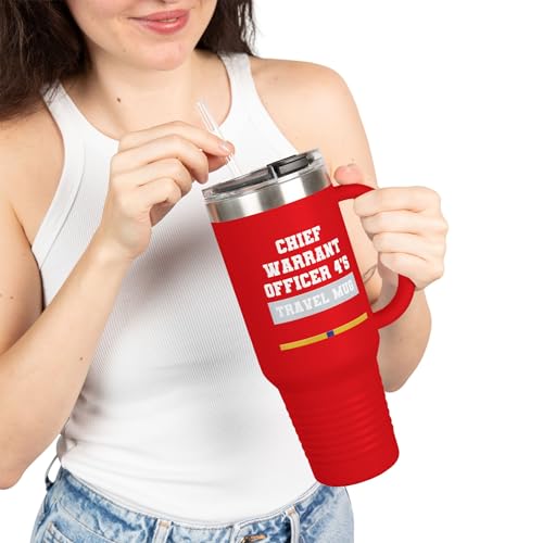 Chief Warrant Officer 4's Travel Mug: Insulated Stainless Steel Tumbler with Handle and Straw, Military Gift (40oz)
