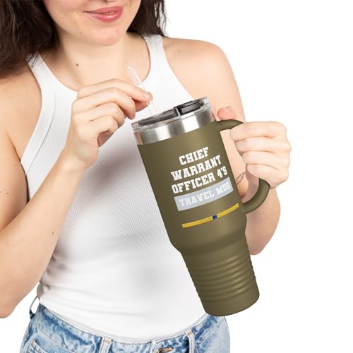 Chief Warrant Officer 4's Travel Mug: Insulated Stainless Steel Tumbler with Handle and Straw, Military Gift (40oz)