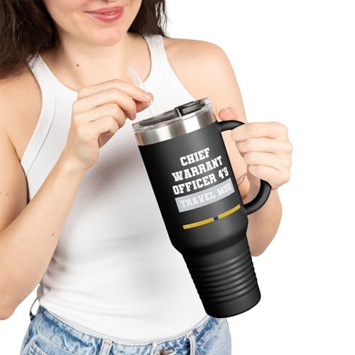 Chief Warrant Officer 4's Travel Mug: Insulated Stainless Steel Tumbler with Handle and Straw, Military Gift (40oz)