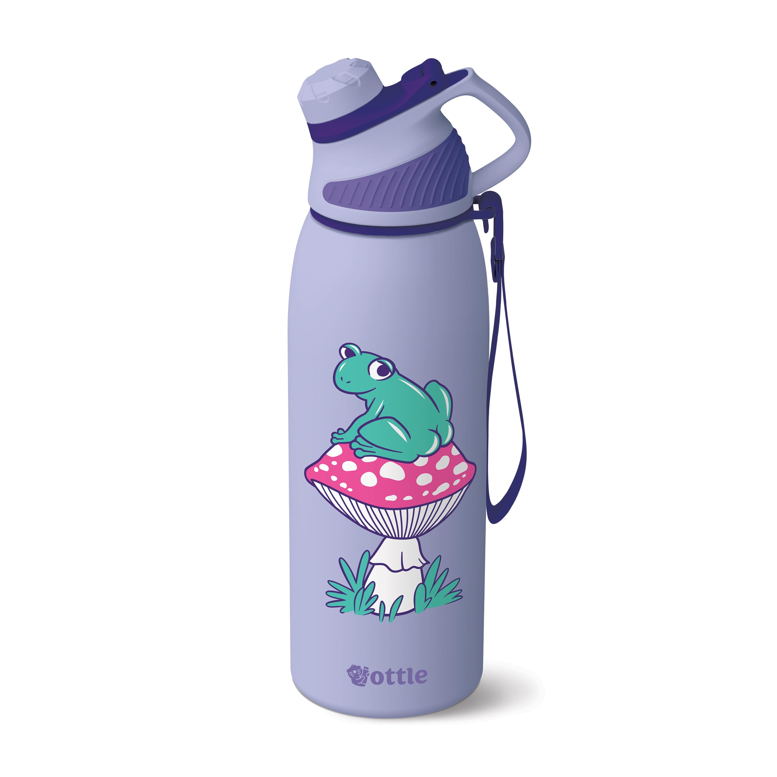 Ottle Reef Roamer Stainless Steel Water Bottle - 34 oz Insulated Flask with Leak Proof Lid, BPA free & Carry Handle - Hot & Cold Gym Water Bottle for Travel, Camping & Sports - Cheeky Frog