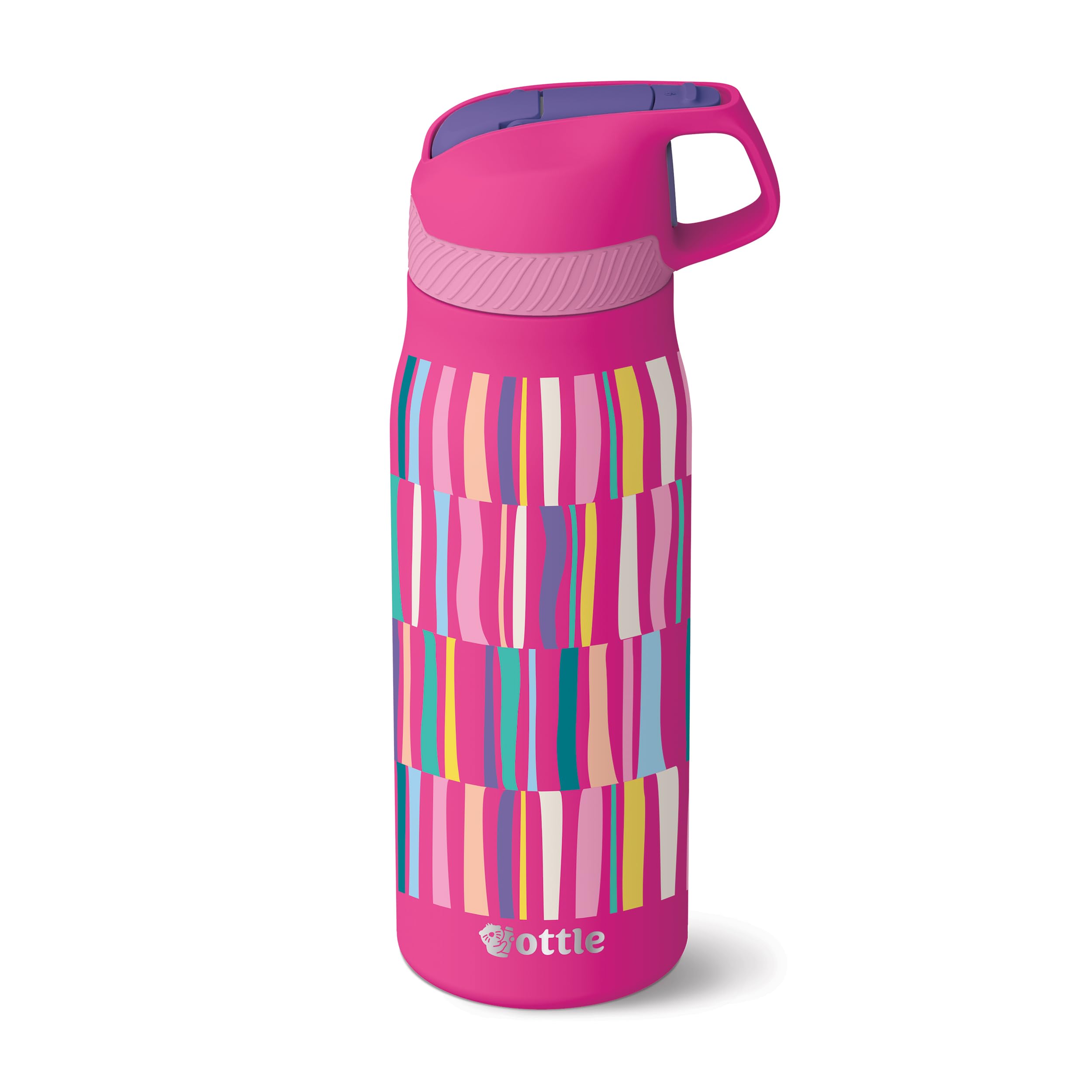 Ottle Cove Cruiser Stainless Steel Water Bottle - 24 oz Insulated Flask with Leak Proof Lid BPA-Free - Reusable Gym Water Bottle for Travel, Camping & Sports - Candy Stripes Allover