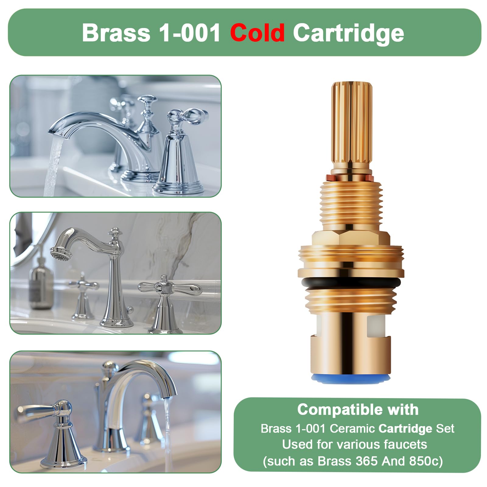 Brass 1-001 Cold Cartridge, Compatible With Brass 1-001 Cartridge, Faucet Cartridge for Bathroom Basin Faucet, Brass Constructio (1-001 Cold Cartridge)