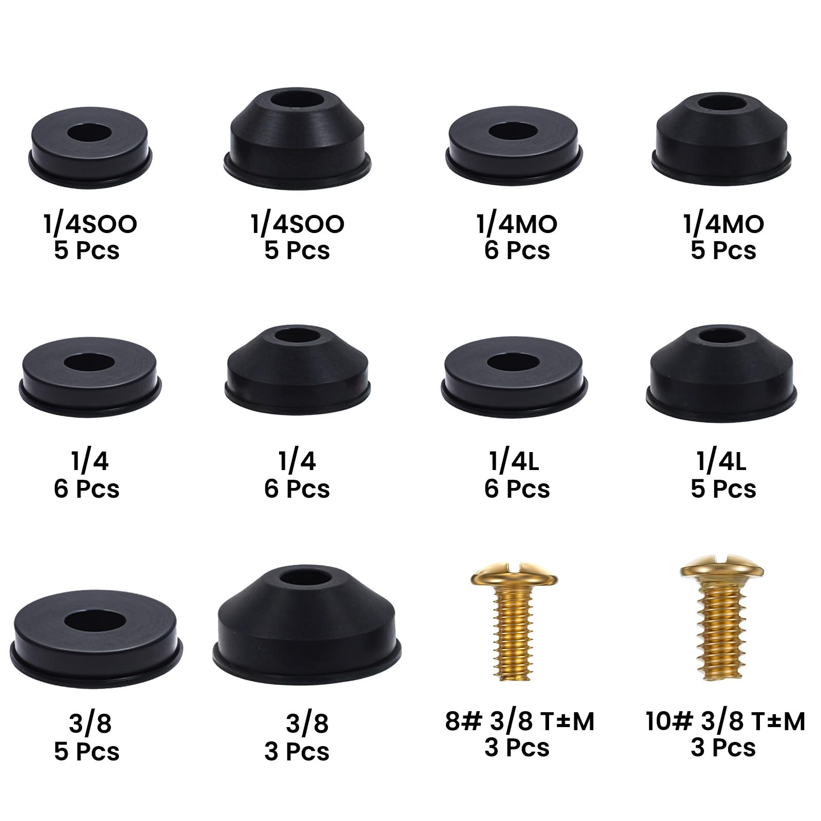 Xindojuz 58 PCS Hose Bib Repair Kit, Outdoor Faucet Washers Assorted Kit with Brass Screws, Flat and Beveled Washers Replacement Rubber Assortment Kits for Repairing Faucet Leak (Black)