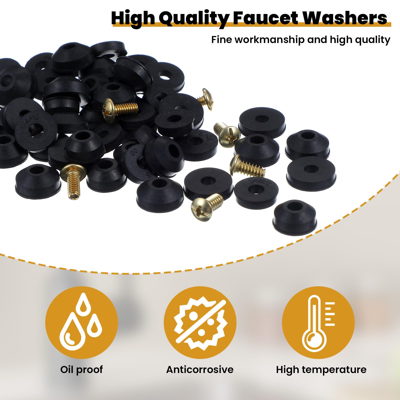 Xindojuz 58 PCS Hose Bib Repair Kit, Outdoor Faucet Washers Assorted Kit with Brass Screws, Flat and Beveled Washers Replacement Rubber Assortment Kits for Repairing Faucet Leak (Black)