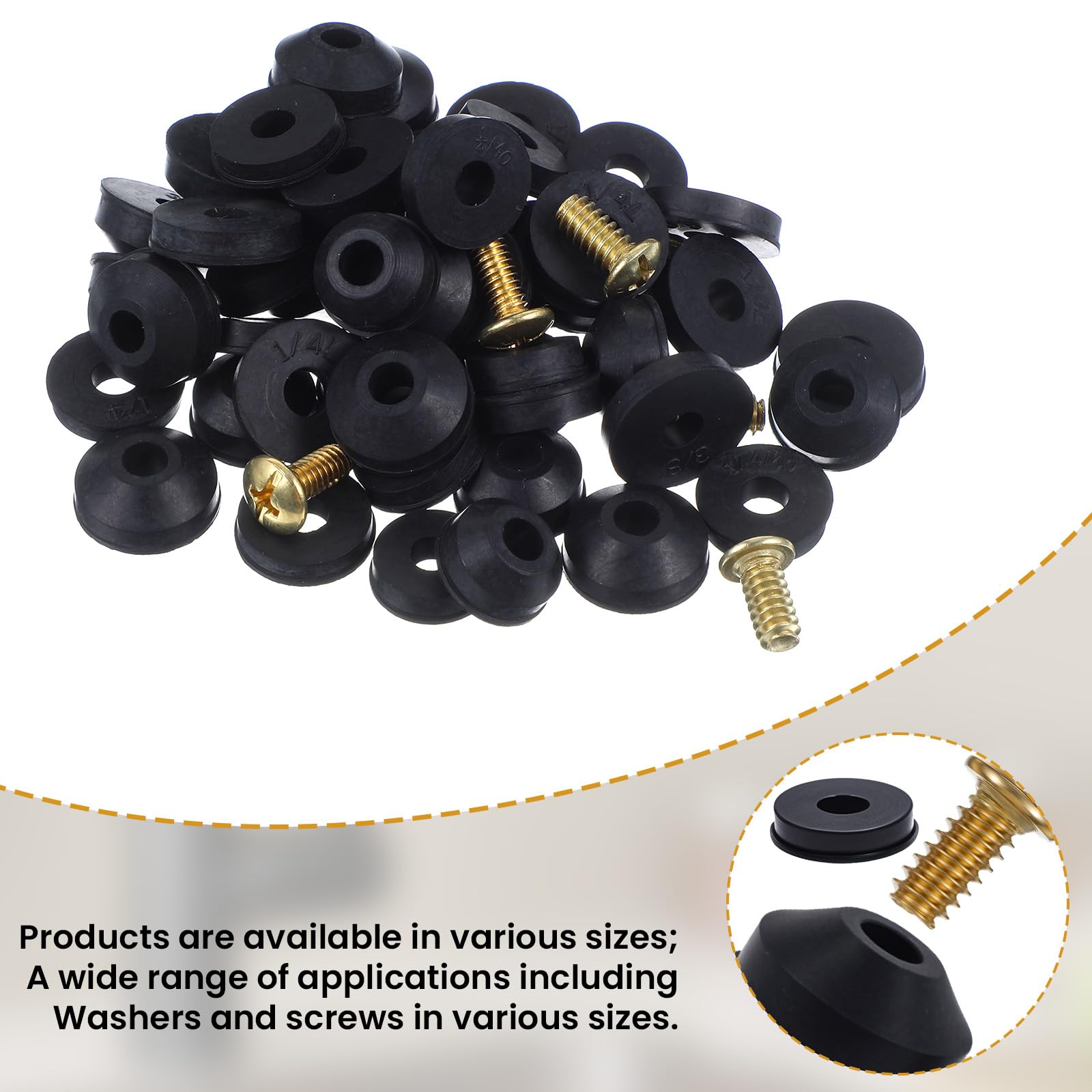 Xindojuz 58 PCS Hose Bib Repair Kit, Outdoor Faucet Washers Assorted Kit with Brass Screws, Flat and Beveled Washers Replacement Rubber Assortment Kits for Repairing Faucet Leak (Black)