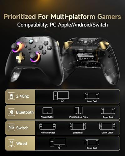 EasySMX D05 PC Controller - Enhanced Wireless Bluetooth Pro Controller with Charging Dock/Hall Sensor/RGB Lighting - No Stick Drift, No Dead Zone - Work for Windows PC, Android, Steam and Switch