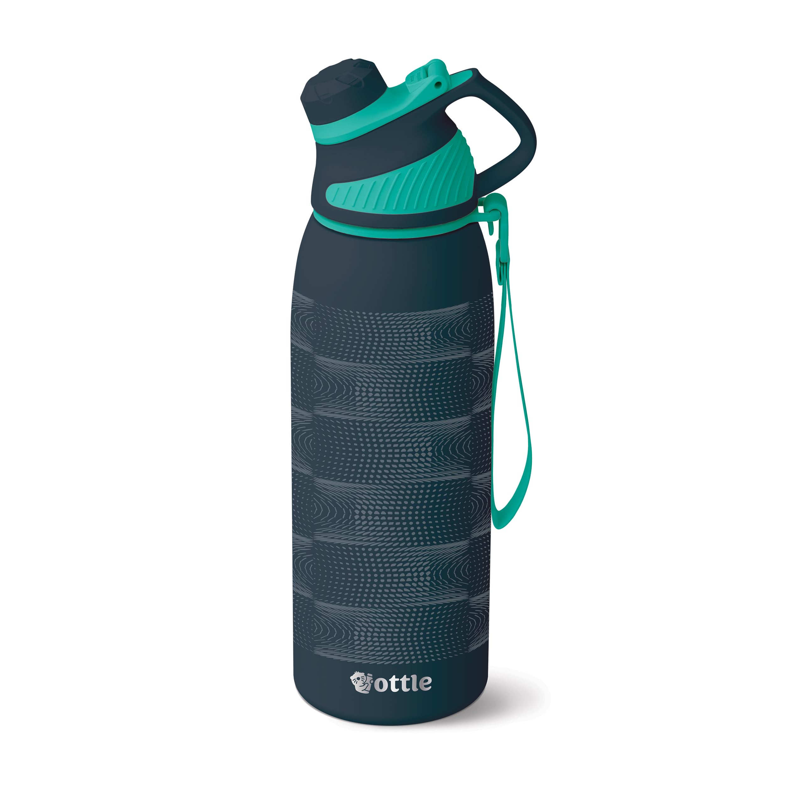 Ottle Reef Roamer Stainless Steel Water Bottle - 34 oz Insulated Flask with Leak Proof Lid, BPA free & Carry Handle - Hot & Cold Gym Water Bottle for Travel, Camping & Sports - Halftone Flow