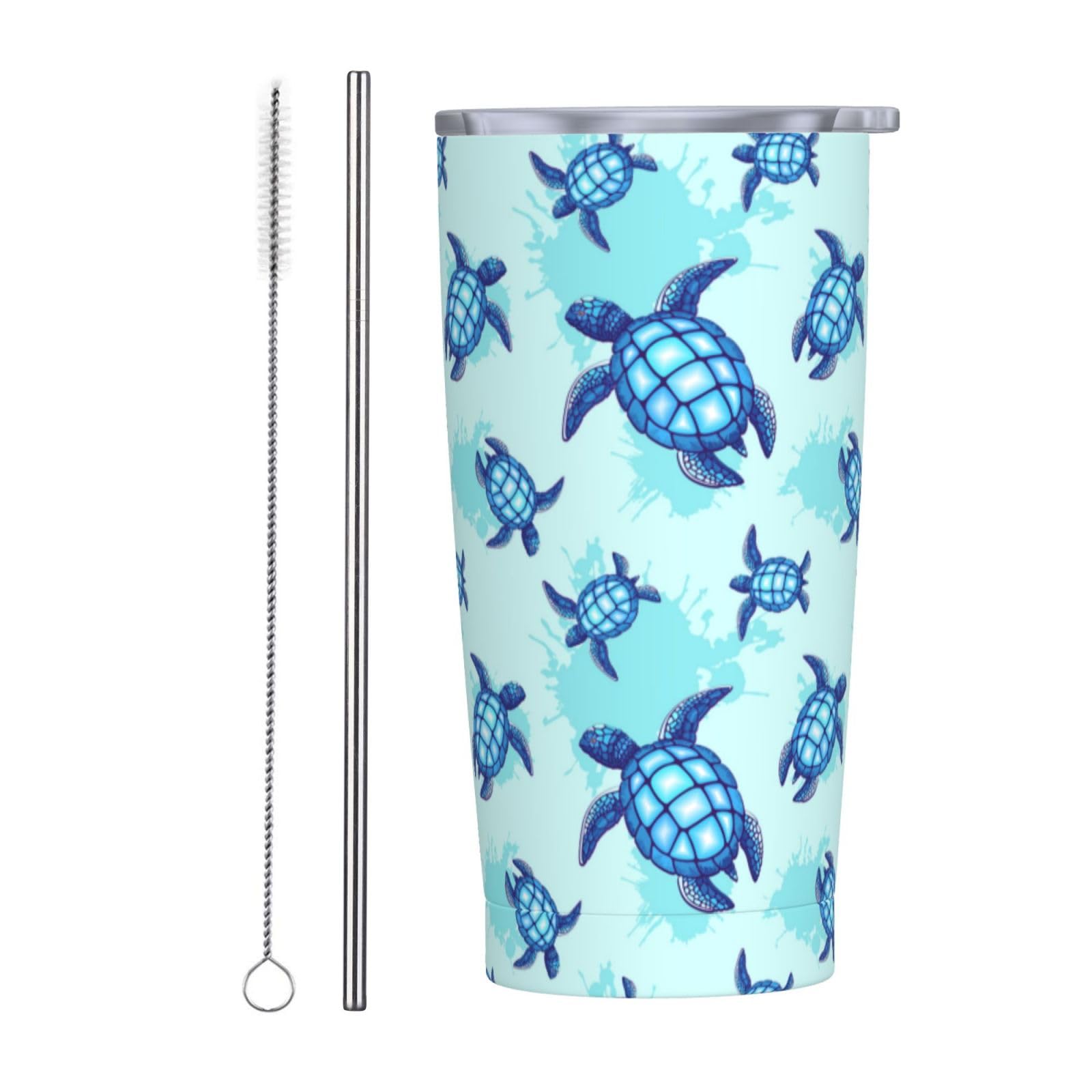 JASROTAO Sea Turtle Tumbler,Turtle 20oz Stainless Steel Insulated Travel Tumbler,Travel Coffee Mug with Lid and Straw Water Bottle Drink Tumbler Cups Gifts for Women Men Lovers