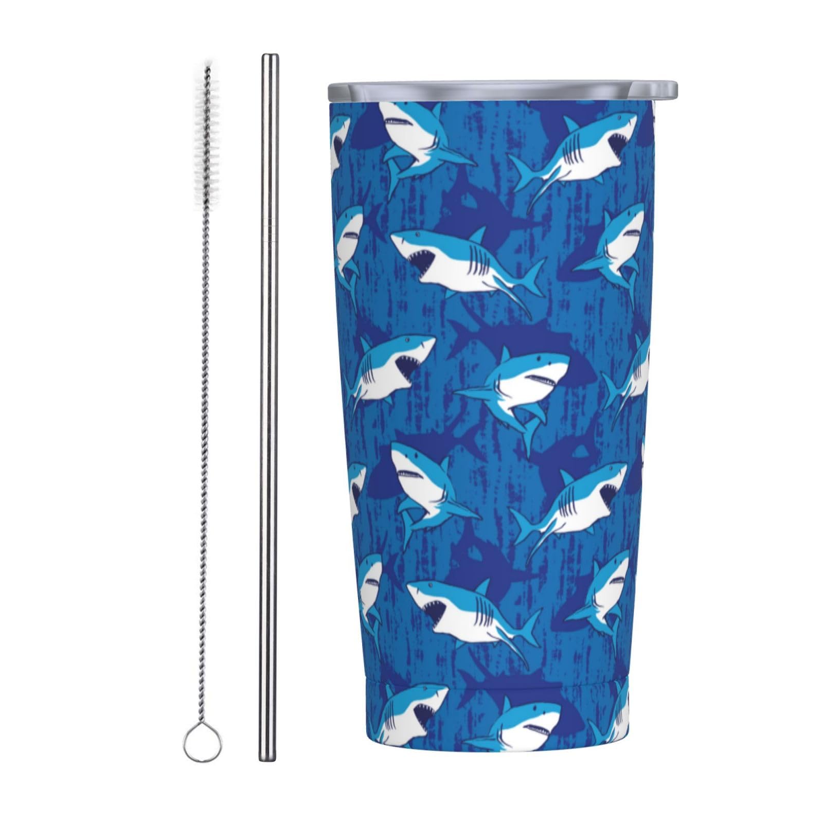 JASROTAO Shark Tumbler,Sharks 20oz Stainless Steel Insulated Travel Tumbler,Travel Coffee Mug with Lid and Straw Water Bottle Drink Tumbler Cups Gifts for Women Men Lovers