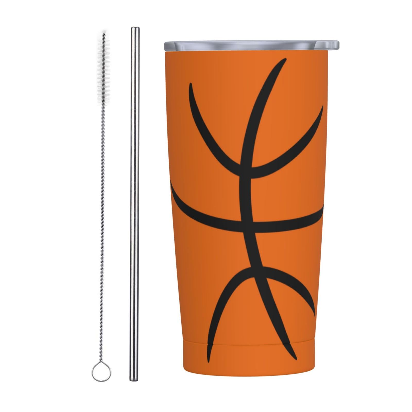 CHASOEA Basketball Tumbler 20oz Ball Stainless Steel Insulated Tumblers with Lid and Straw Orange Travel Coffee Mug Tea Wine Cups Water Bottle Basketball Gifts for Women