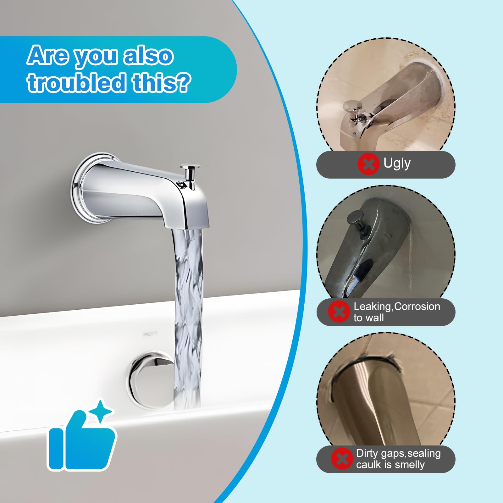 Metal Tub Spout Cover Ring, Bathroom Faucet Remodeling Wall Plate with Foam Gasket