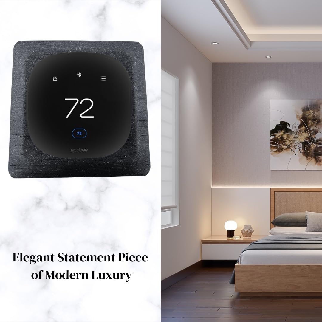 Wall Plate for Ecobee Smart Thermostat Enhanced and Premium, Modern Textured Design Onyx Black Square