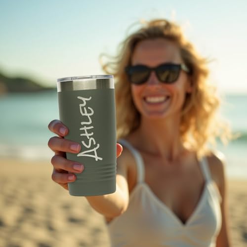 ETCHIFIED Personalized 20oz Stainless Steel Tumbler with Slider Lid - Vacuum Insulated Travel Mug, Add a Name - Keeps Hot or Cold for Hours