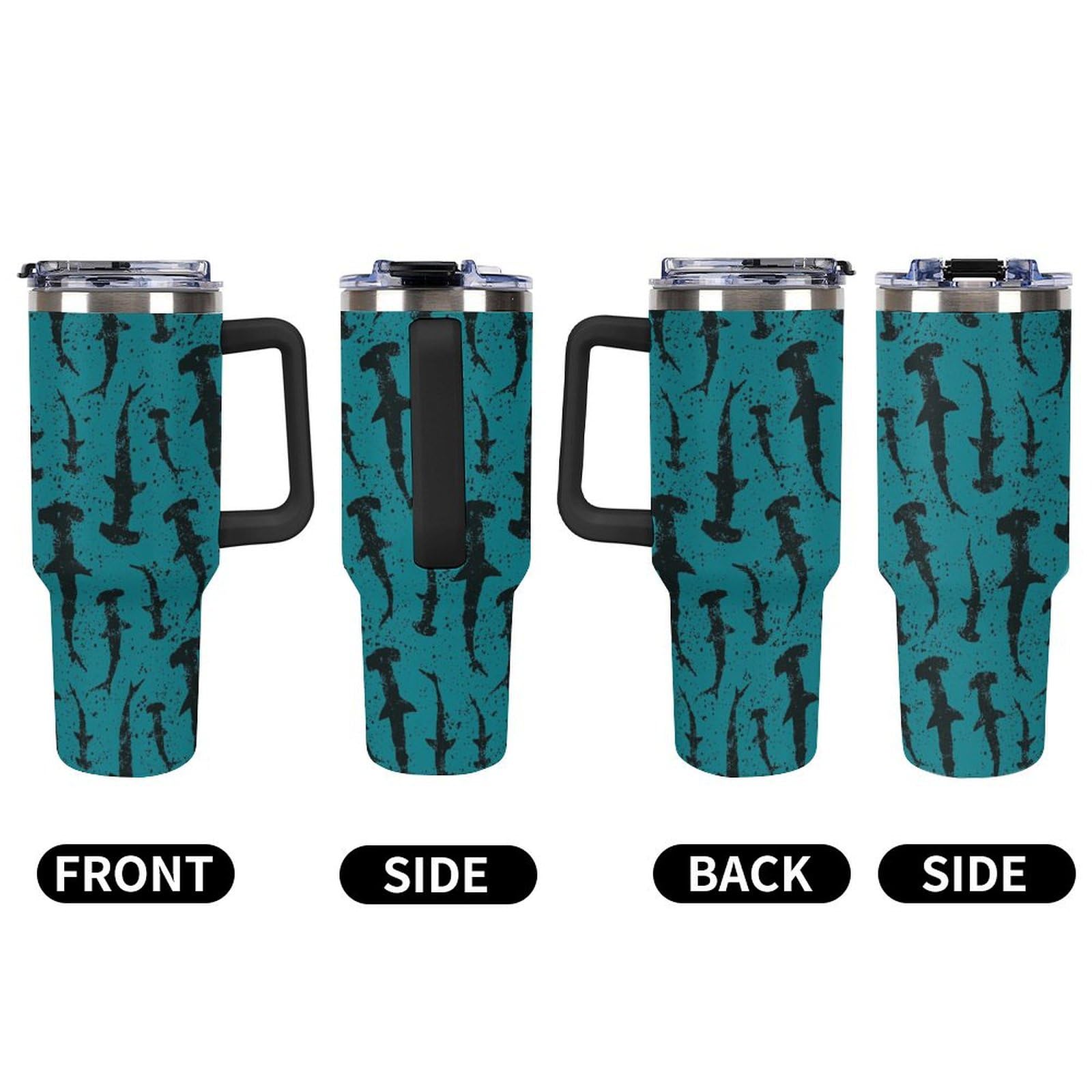 NAWFIVE 40oz Tumbler with Handle Sharks Hammer Marine Travel Mug Straw Covers Cup with Lid Insulated Stainless Steel,Leak Proof,Cupholder Friendly Water Iced Tea Coffee Gift