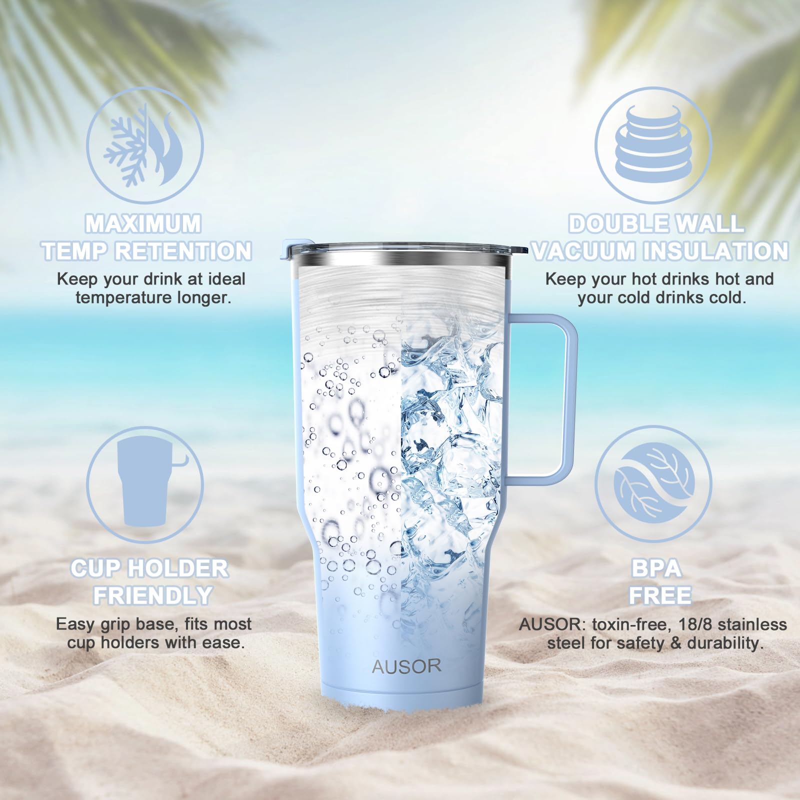 AUSOR 30 oz Tumbler with Lid and Straw,Water Bottle,Insulated Tumbler for Hot & Cold, Blue & Pink