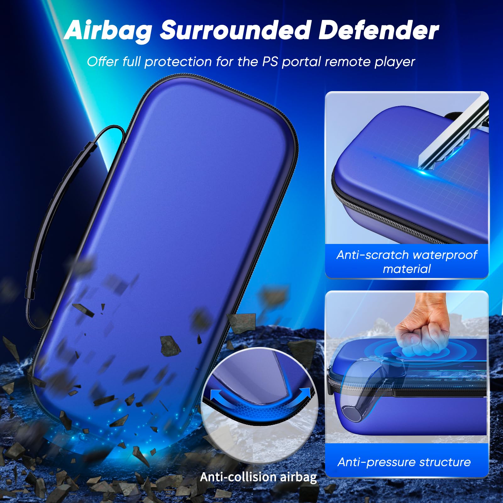 Auarte 12 in 1 Accessories Set for PlayStation Portal Remote Player, Hard Carrying Case for PS Portal with Clear Skin Case for PS5 Portal, 2 Screen Protector with 4 Thumb Grip, Indigo Blue