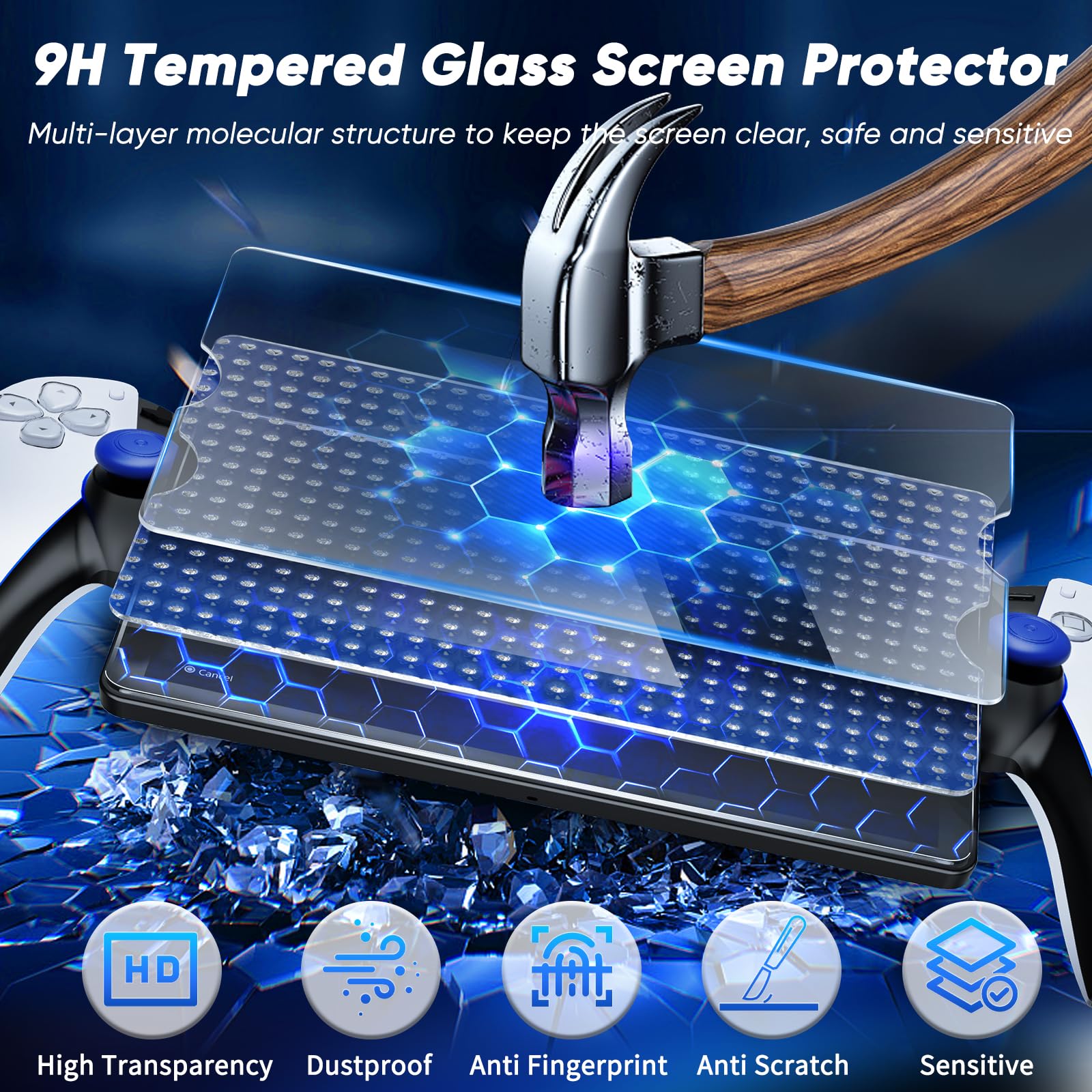 Auarte 12 in 1 Accessories Set for PlayStation Portal Remote Player, Hard Carrying Case for PS Portal with Clear Skin Case for PS5 Portal, 2 Screen Protector with 4 Thumb Grip, Indigo Blue