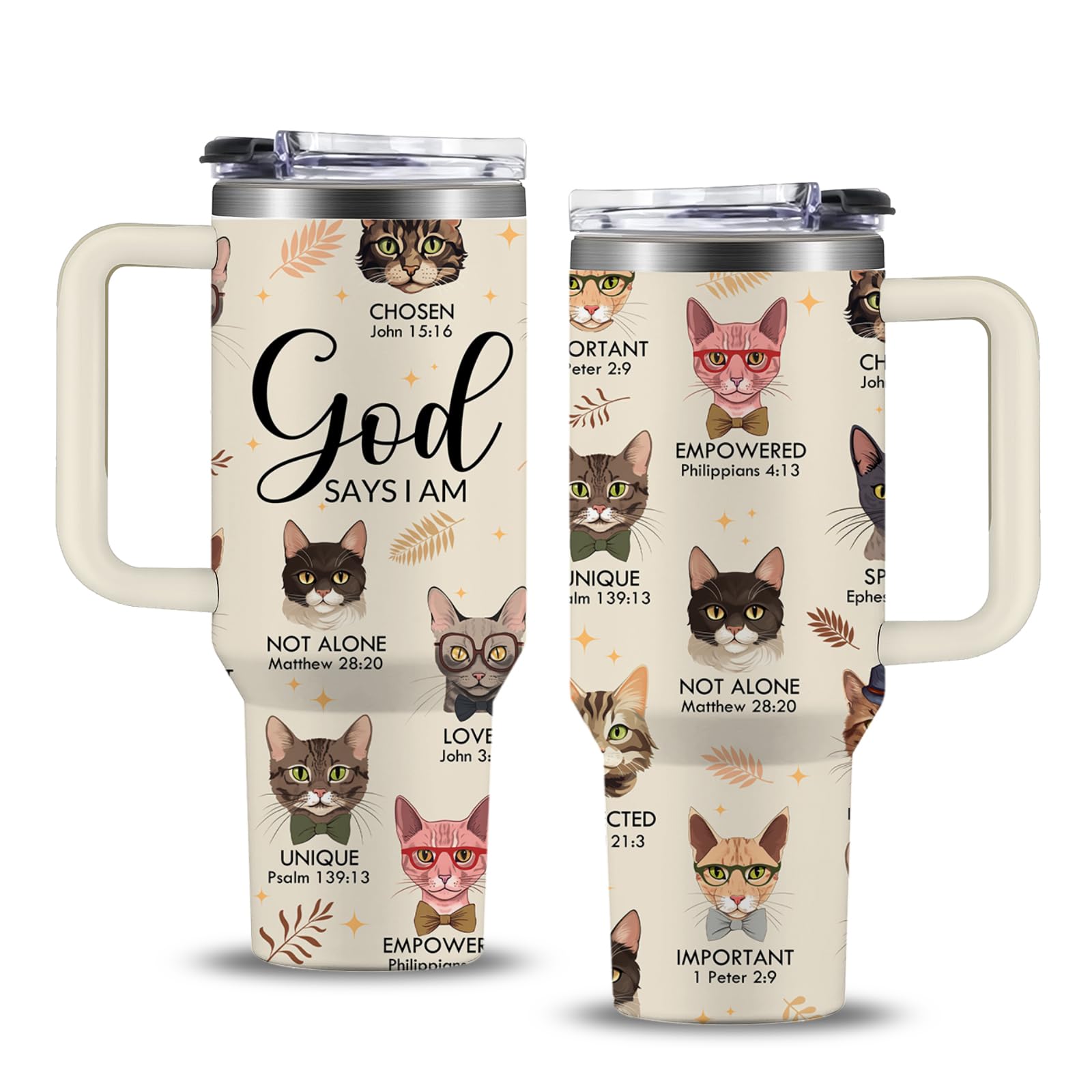 NIAXAUYT Christian Cat Gift, 40 Oz God Says I Am Cat Tumbler With Handle, Christian Gifts for Women/men, Inspirational Religious Birthday Gifts for Cat Lover Bible Verse Cup, Cat Lovers Gifts