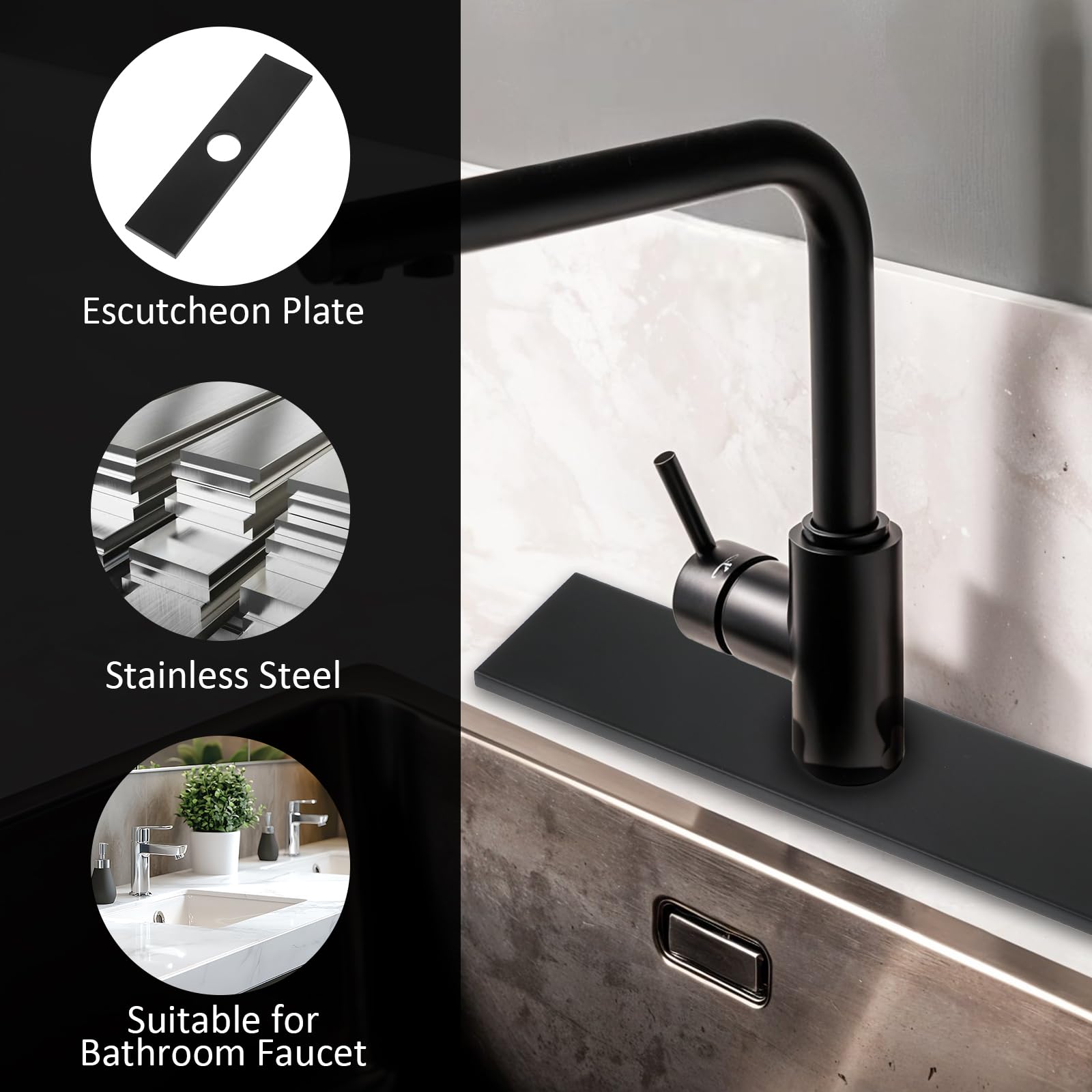 10 Inch Sink Hole Cover Deck Plates Matte Black Faucet Plate Stainless Steel Bathroom Faucet Escutcheon Plates Long Rectangle Cover Deck Plate Escutcheon for Kitchen Bathroom Sink