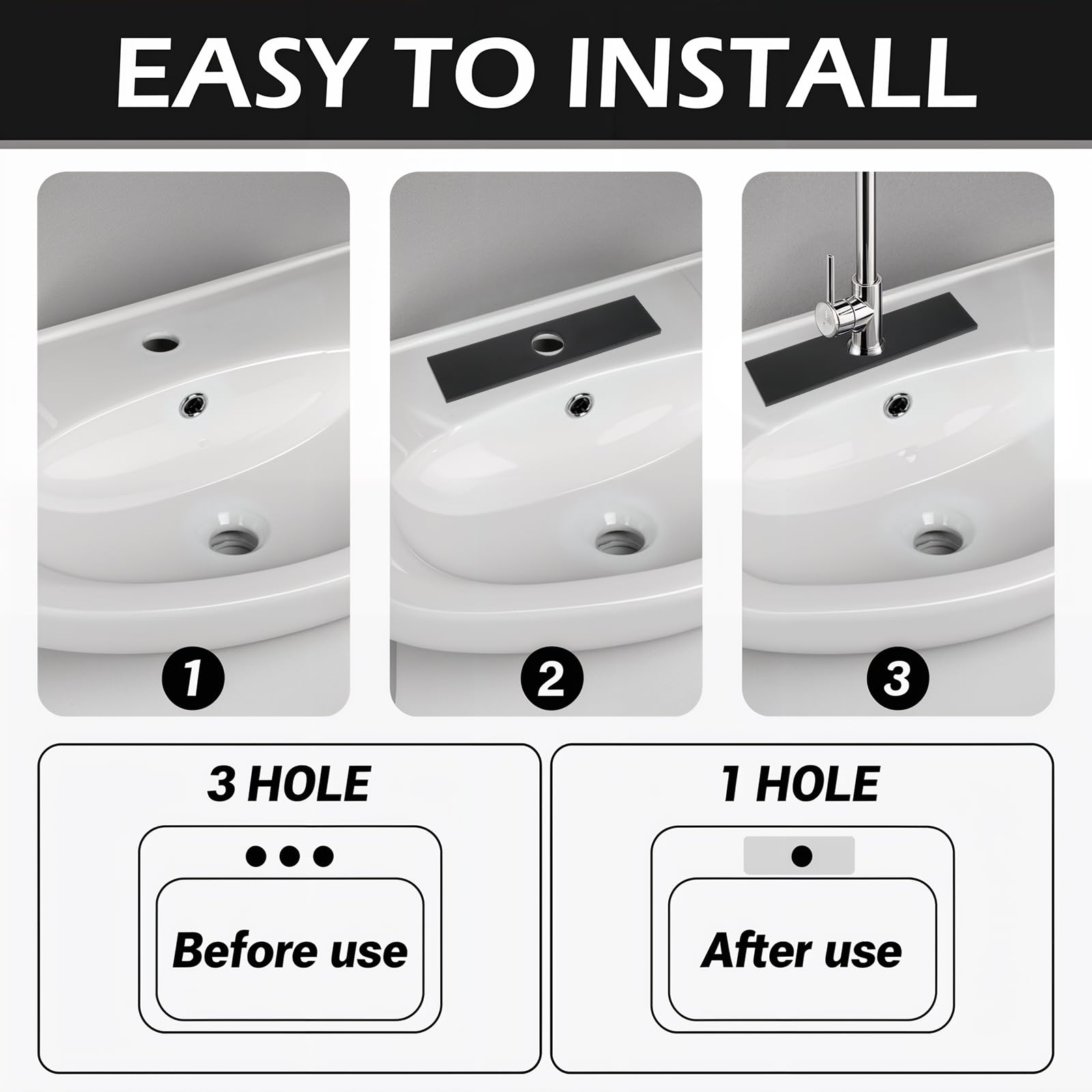 10 Inch Sink Hole Cover Deck Plates Matte Black Faucet Plate Stainless Steel Bathroom Faucet Escutcheon Plates Long Rectangle Cover Deck Plate Escutcheon for Kitchen Bathroom Sink