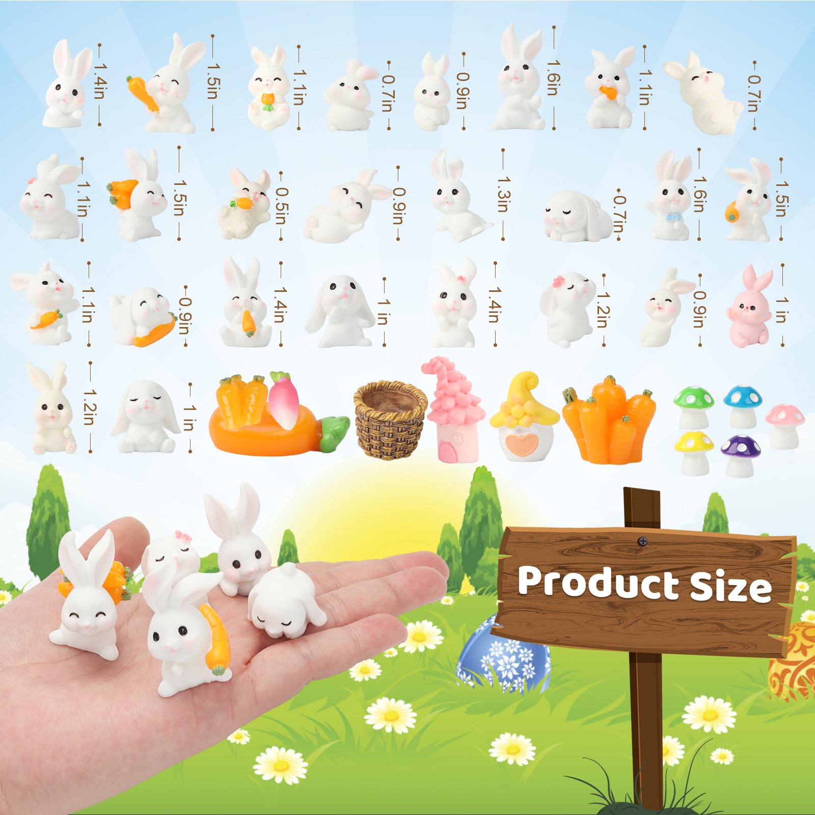 40pcs Mini Resin Animals Tiny Easter Bunny Figures to Hide - Bulk Animal Figurines for Easter Basket Stuffers Egg Fillers Easter Decorations Dollhouse Fairy Garden Accessories, Funny Easter Gifts