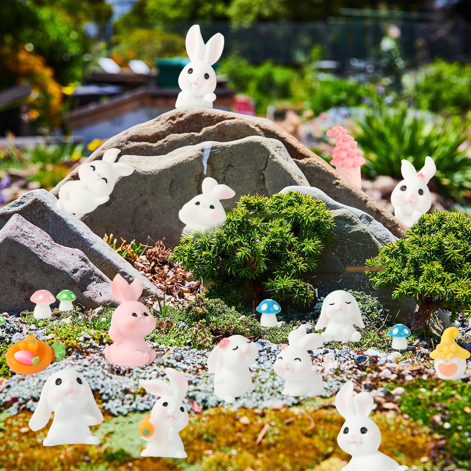 40pcs Mini Resin Animals Tiny Easter Bunny Figures to Hide - Bulk Animal Figurines for Easter Basket Stuffers Egg Fillers Easter Decorations Dollhouse Fairy Garden Accessories, Funny Easter Gifts
