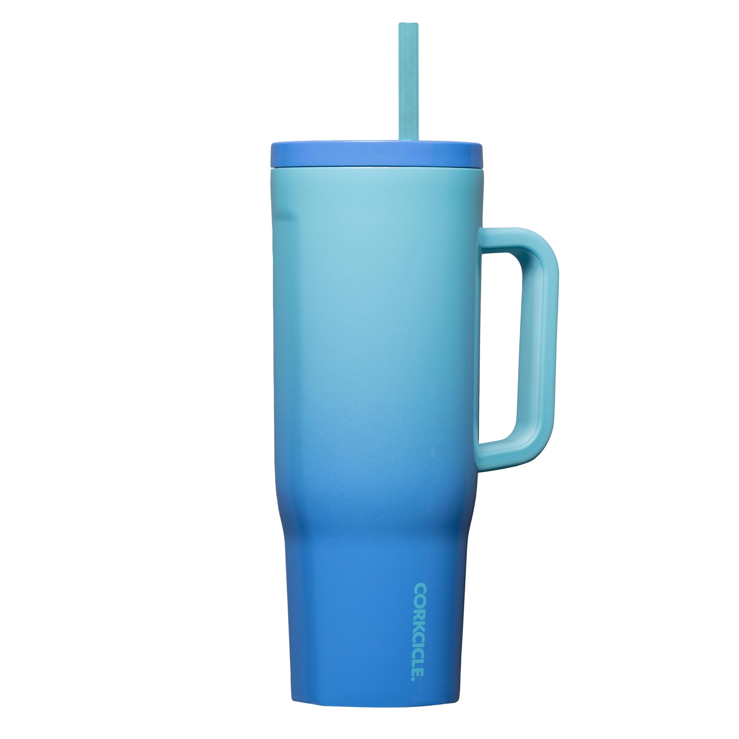 Corkcicle Cruiser Insulated Tumbler with Handle & Straw, Boom Box Blue, 40 oz – Cupholder Friendly Water Bottle Keeps Drinks Cold 20hrs, Hot 9hrs