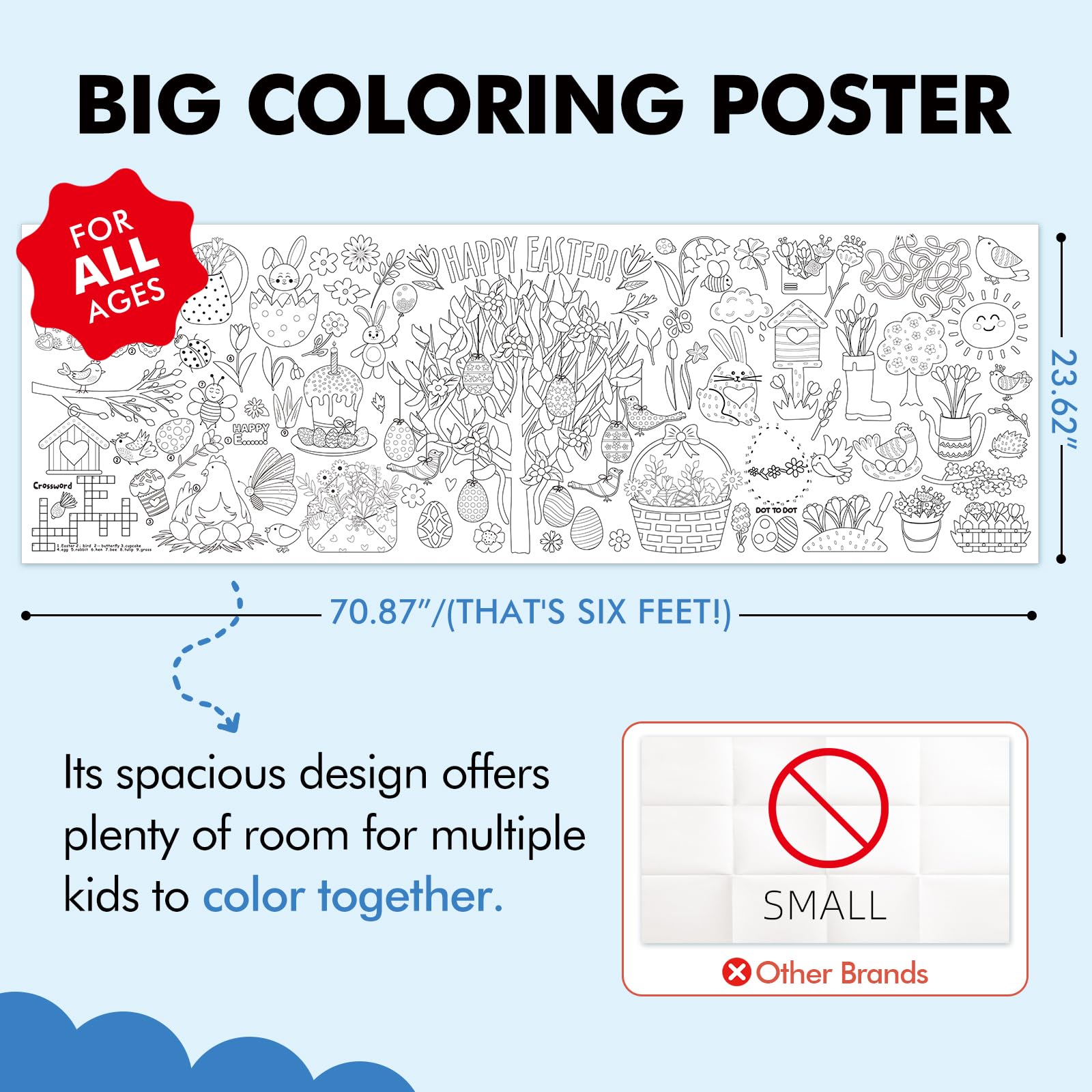 JellyPanda Easter Large Coloring Table Cloth Happy Easter Giant Coloring Poster Bunny Egg Pages Sheets Paper for Kids Adults 71 * 23.6 in