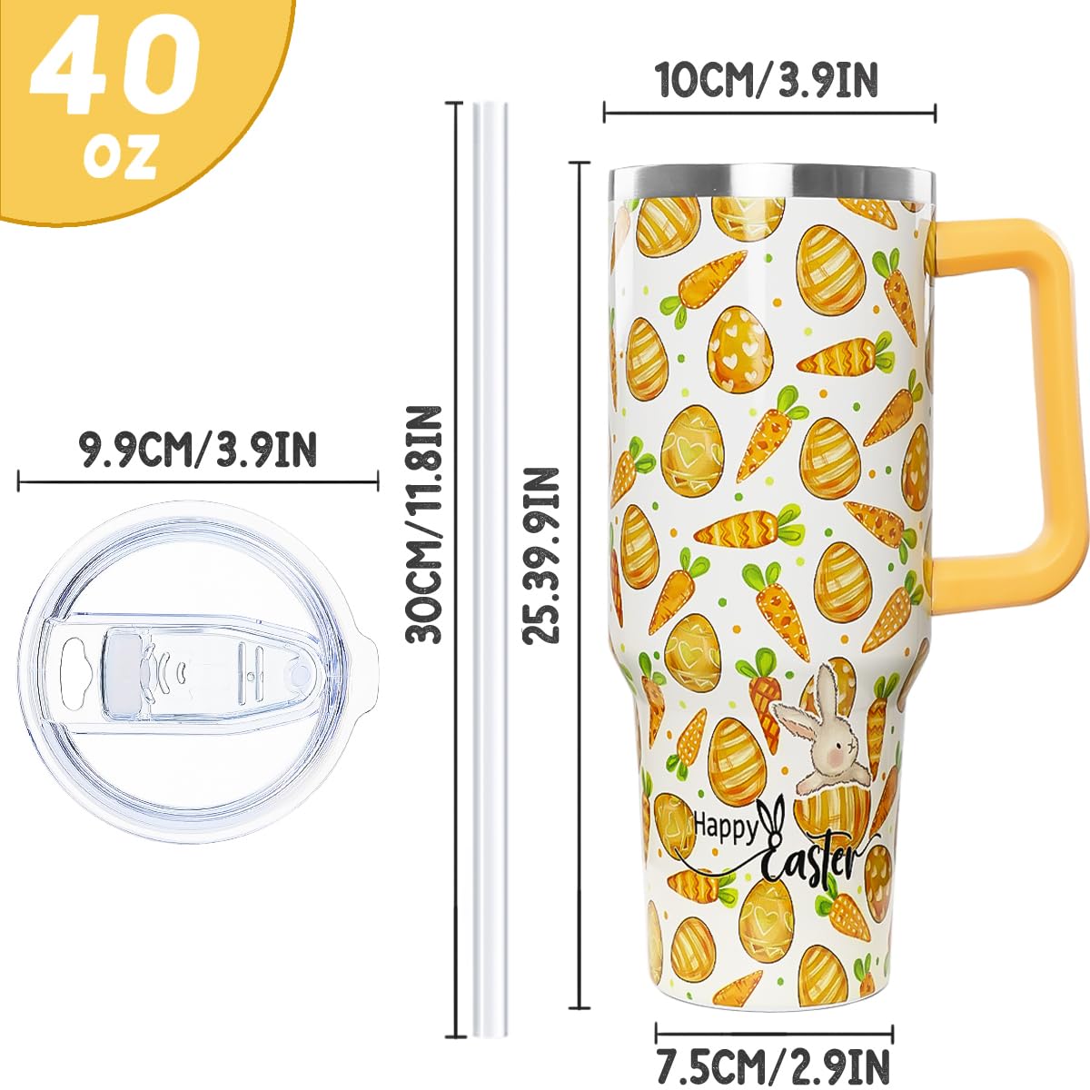 Nqhsionv Easter Tumbler with Handle 40 oz Easter Bunny Carrot Coffee Travel Mug Stainless Steel Rabbit Insulated Cup Happy Easter Decor Gifts