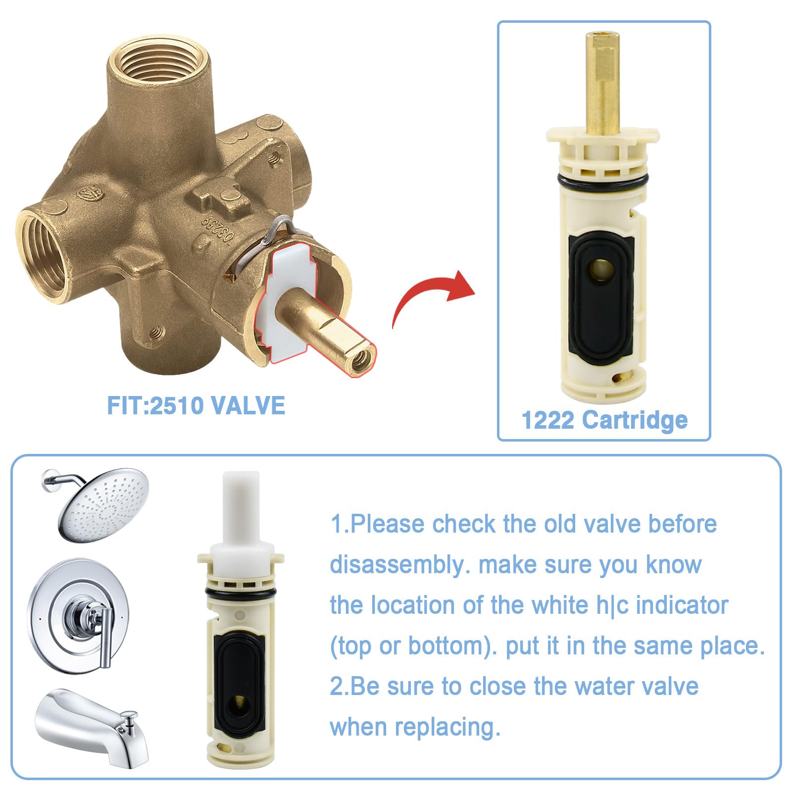 1222 Replacement Cartridge Compatible with Moen One-Handle Posi Temp Faucets & Moen Tub Shower