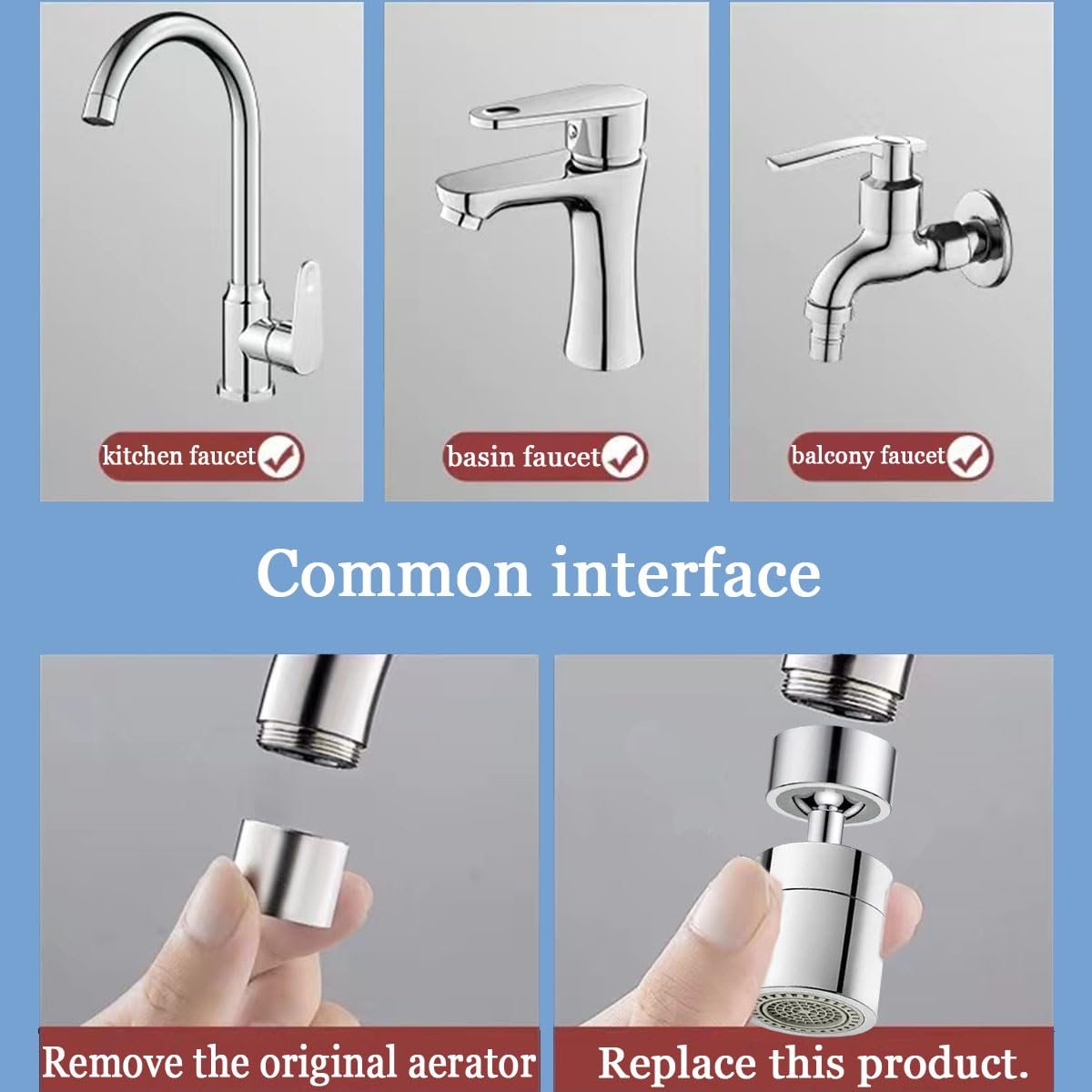 2 Pcs Faucet Aerator, 360° Swivel Kitchen Sink Faucet Aerator, Big Angle Twist, Dual-function 2-Flow Sprayer Faucet Head, Sink Sprayer Attachement, Faucet Replacement Part 55/64'', Chrome