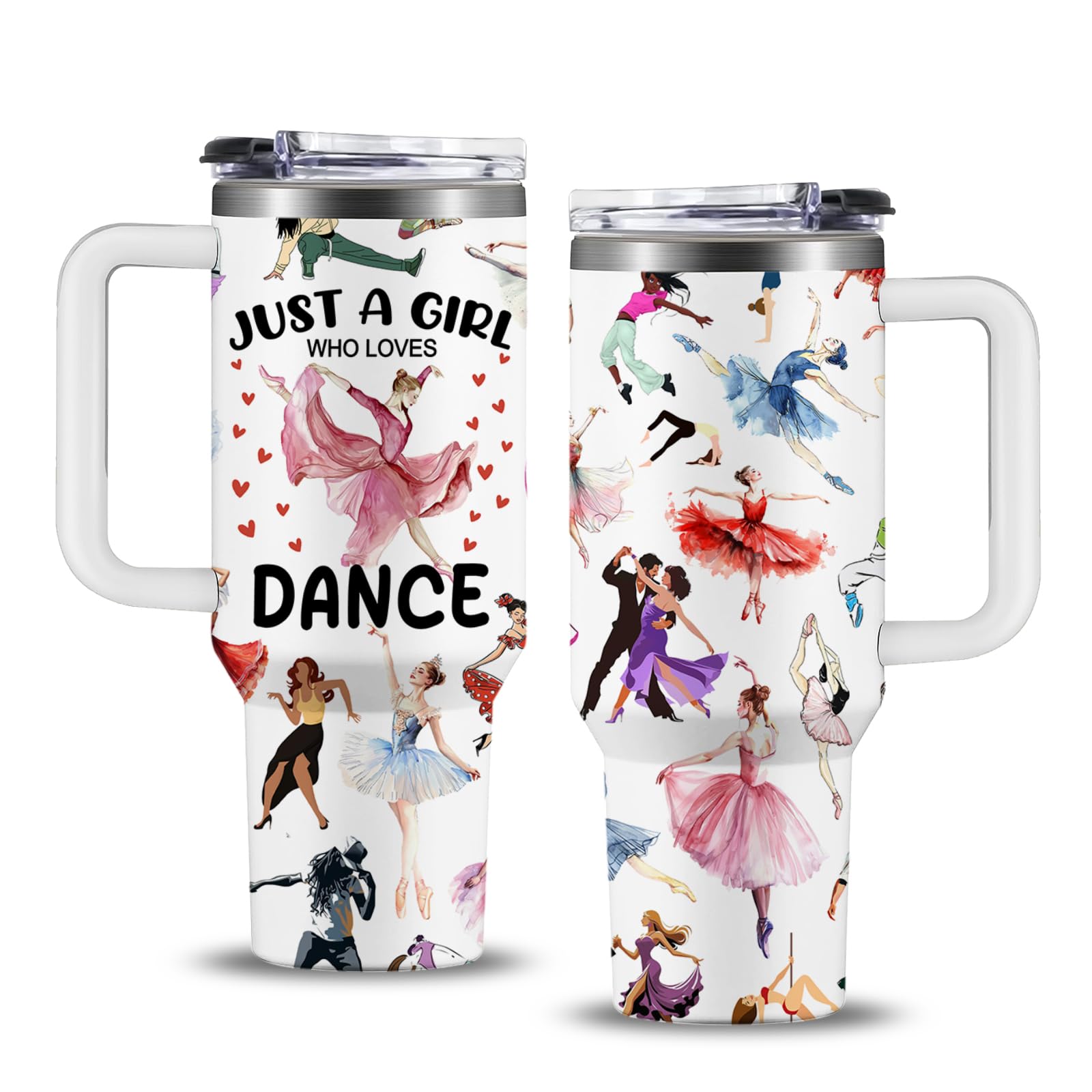 Dance Gifts for Girls, 40oz Dance Tumbler with Lid, Dance Teacher Gifts, Dance Team Gifts, Girl Dancer Gifts, Christmas Birthday Gifts for Dance Lovers Women, Just a Girl Who Loves To Dance Cup