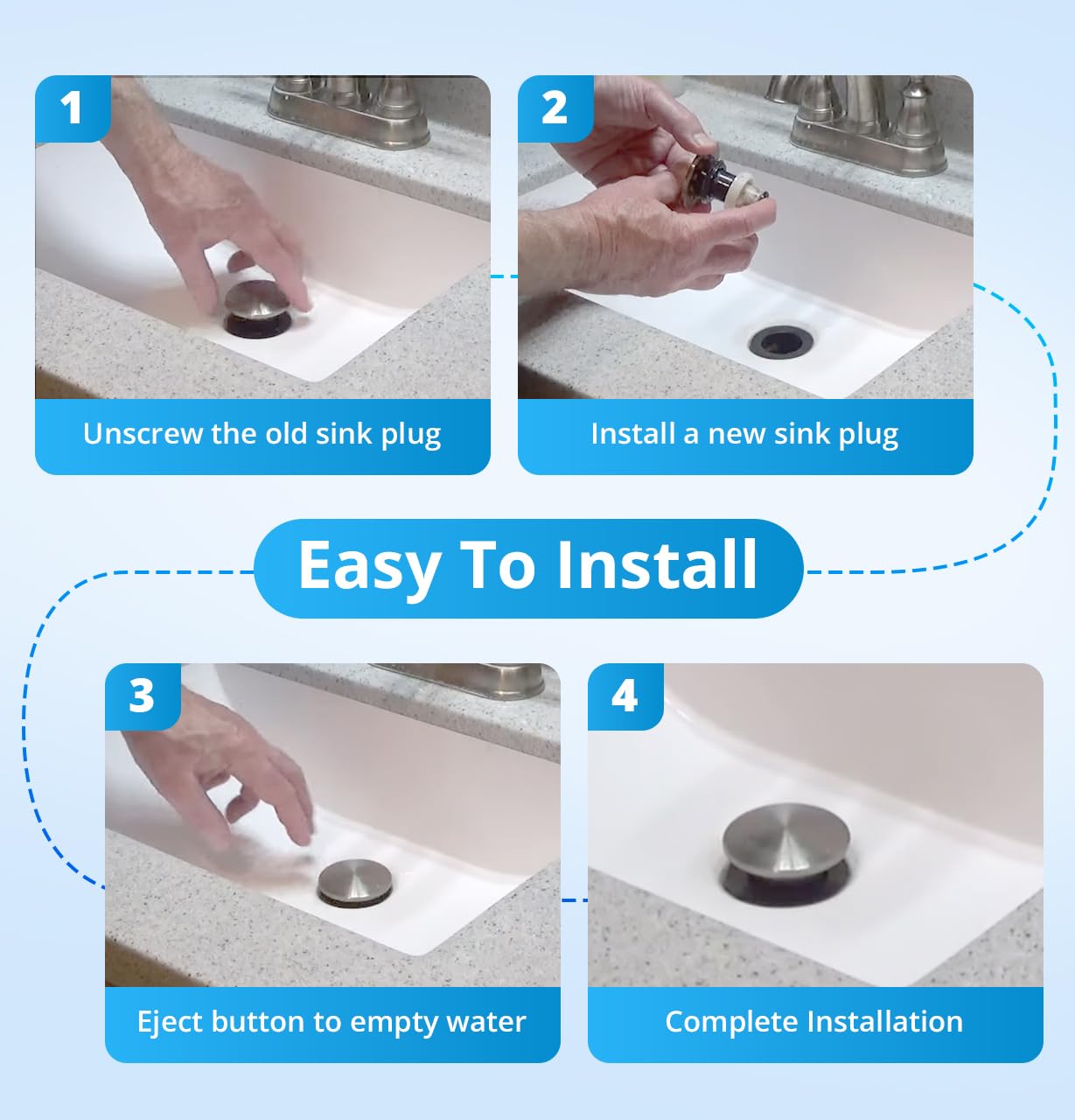LukeTarp Polished Chrome 972098A Bathroom Sink Push & Seal Pop Up Drain Stopper Assembly,Part number is 35338-06XX,Sealed and Durable