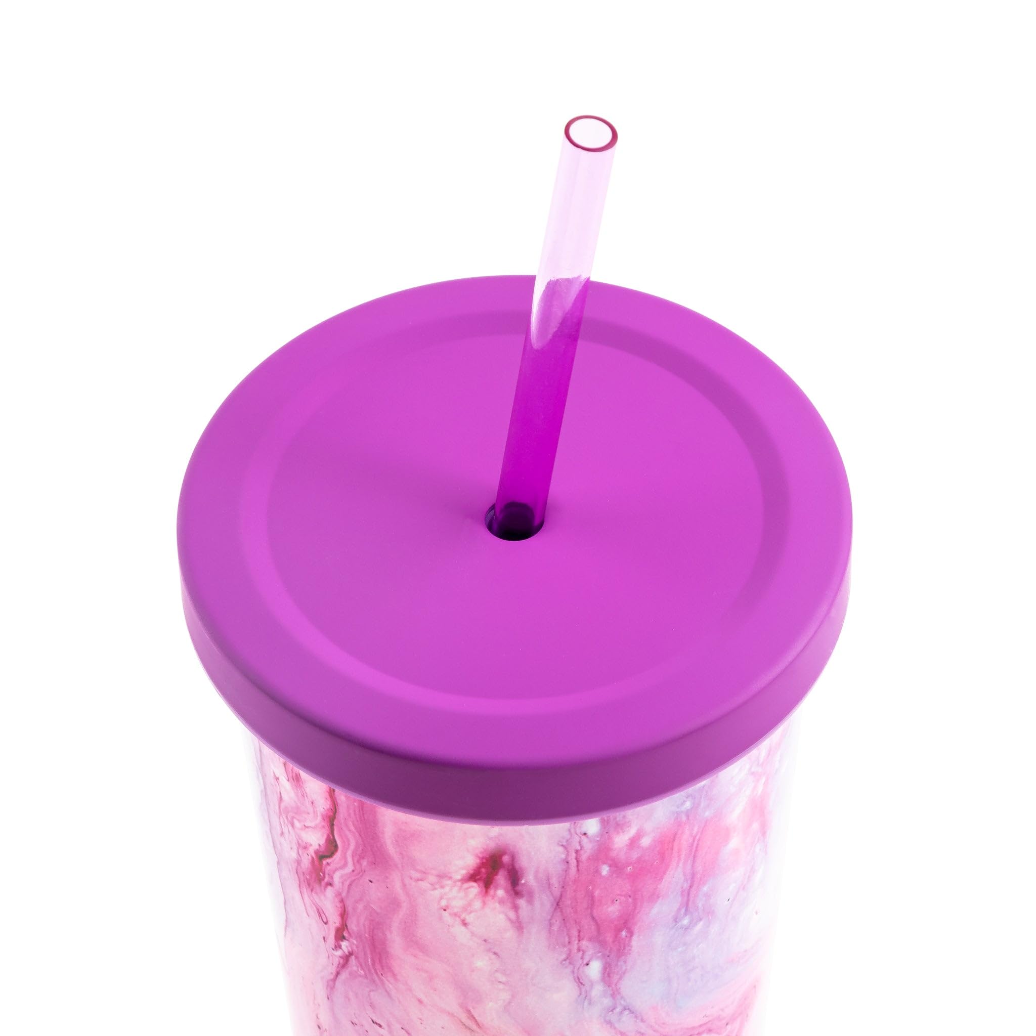 Manna Chilly Double-wall Vacuum Insulated Stainless Steel Tumbler with Splash-proof Lid and Reusable Tritan Straw - 24 Oz - Pink Swirl