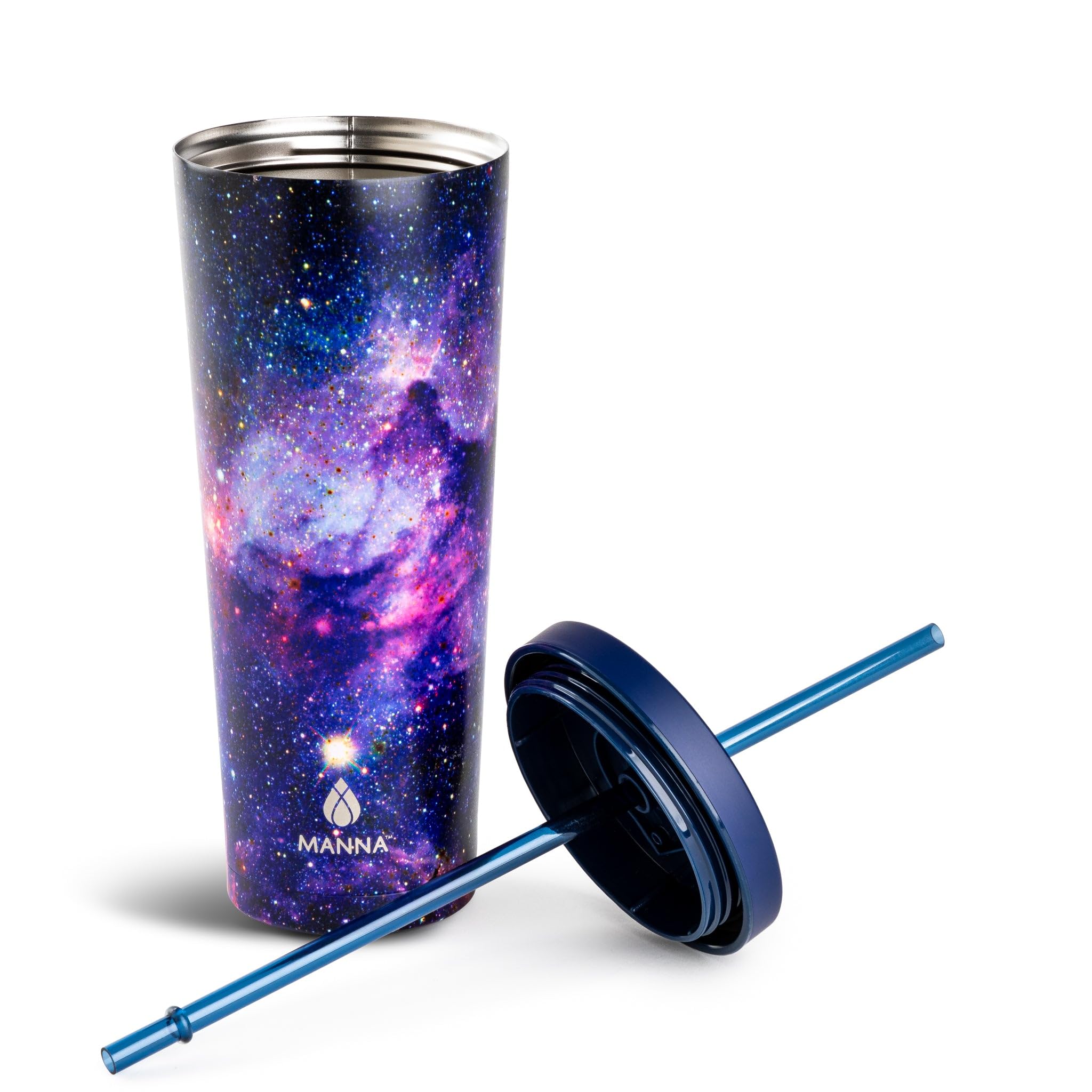 Manna Chilly Double-wall Vacuum Insulated Stainless Steel Tumbler with Splash-proof Lid and Reusable Tritan Straw - 24 Oz - Galaxy
