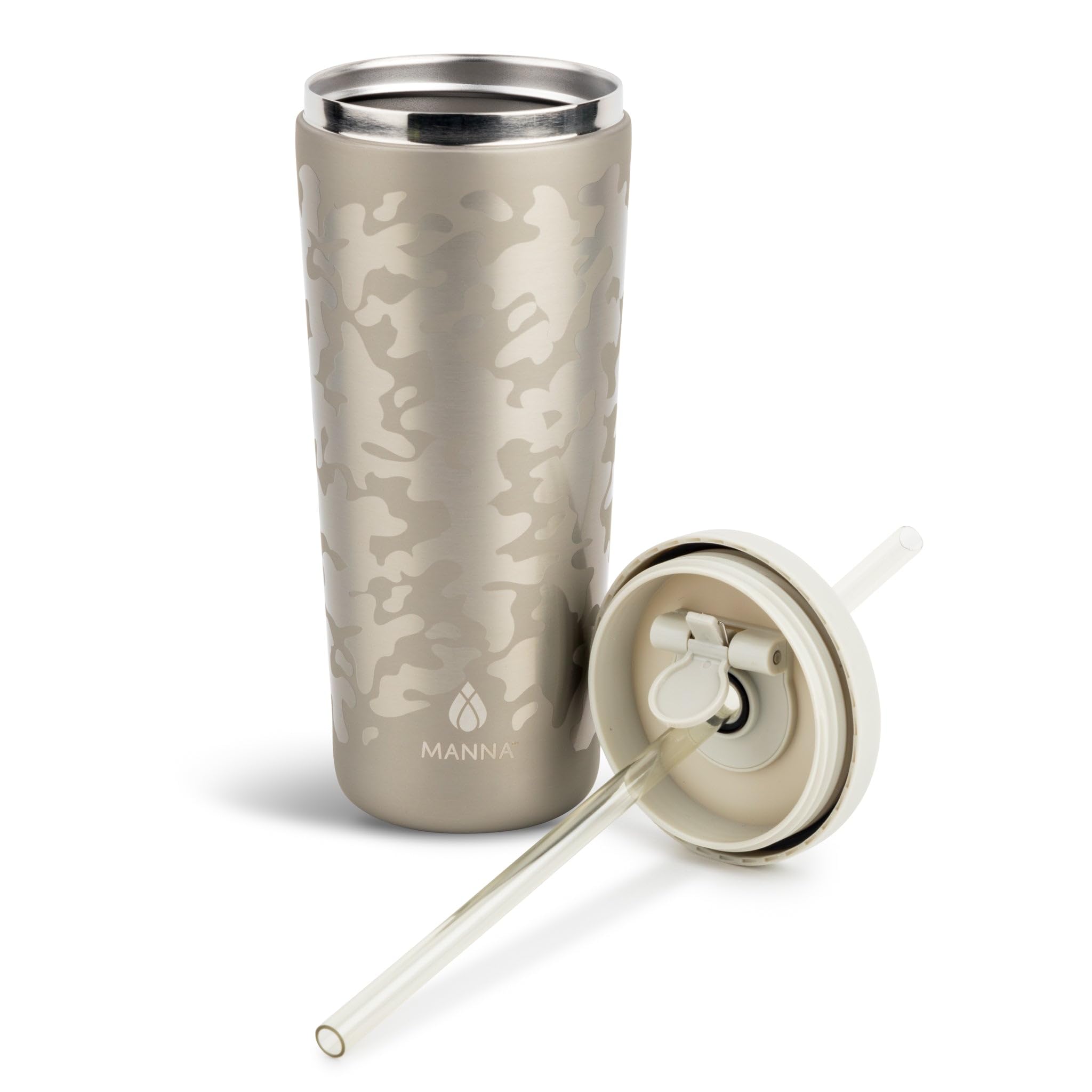 Manna Ranger Double-wall Insulated Stainless Steel Tumbler with Leak-proof Smart Seal Lid and Reusable Tritan Straw - 24 Oz - White Camo
