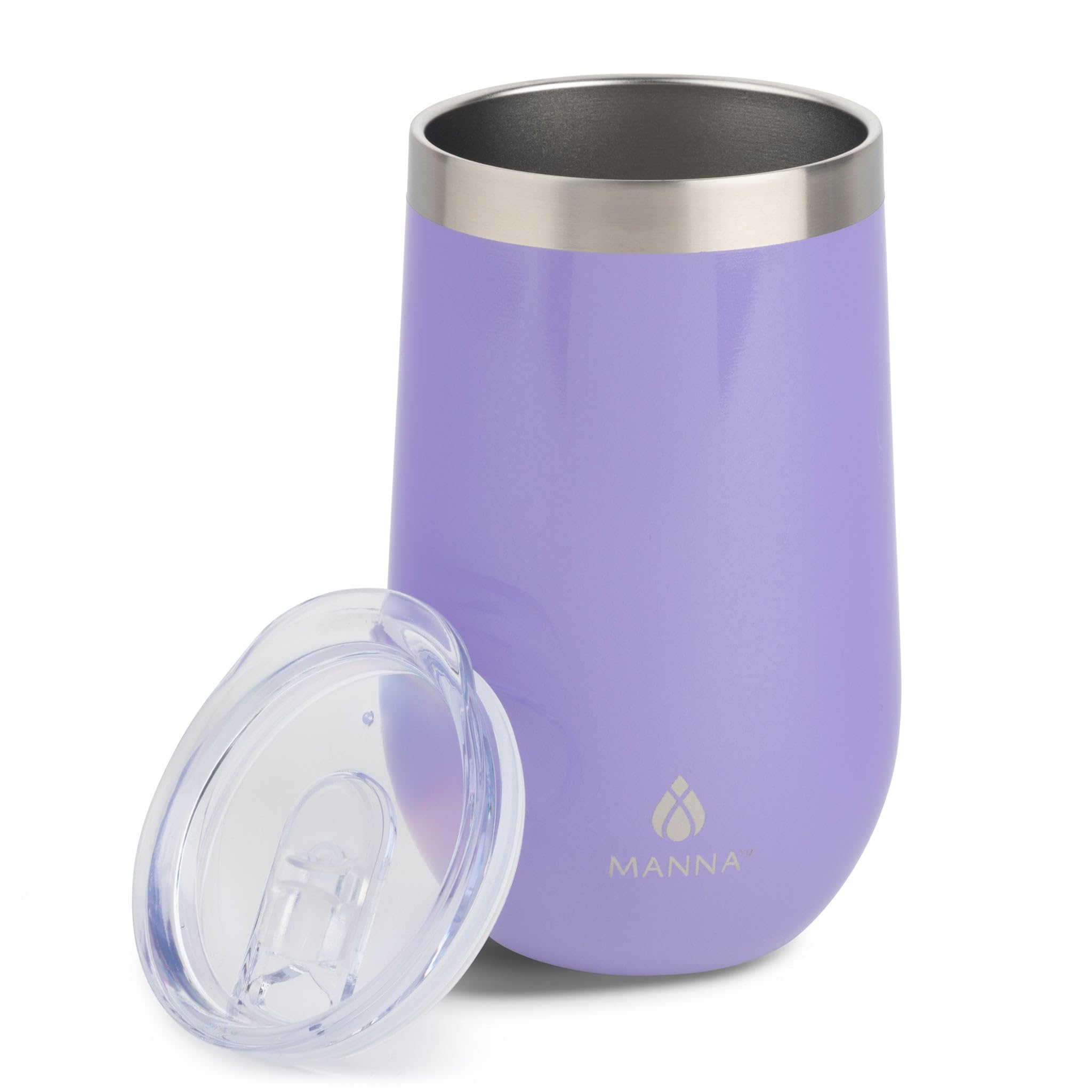 Manna Airén Double Wall Insulated Stainless Steel Stemless Wine Cup Tumbler with Splash-Proof Lid - 16 Oz - Purple