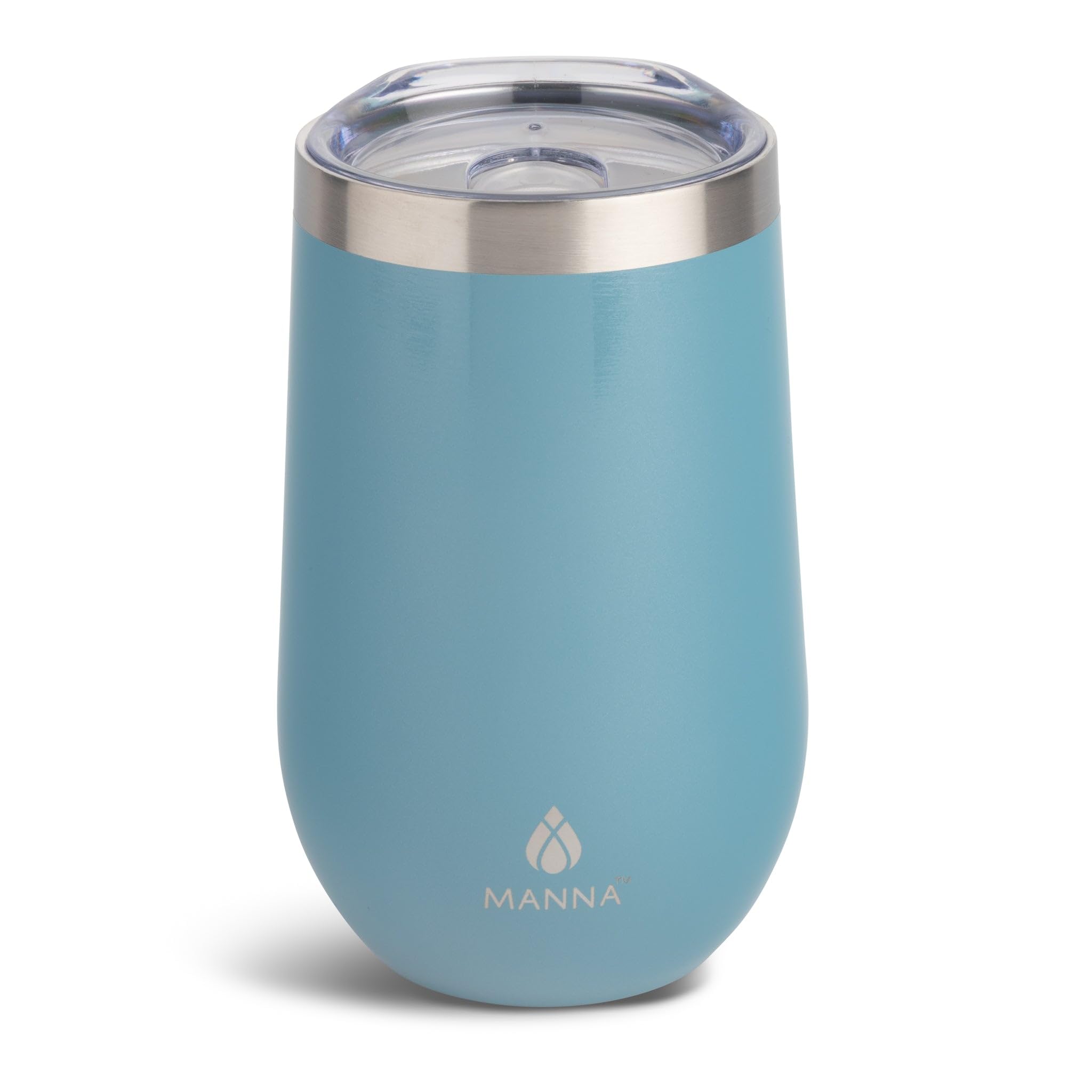 Manna Airén Double Wall Insulated Stainless Steel Stemless Wine Cup Tumbler with Splash-Proof Lid - 16 Oz - Frost Shimmer