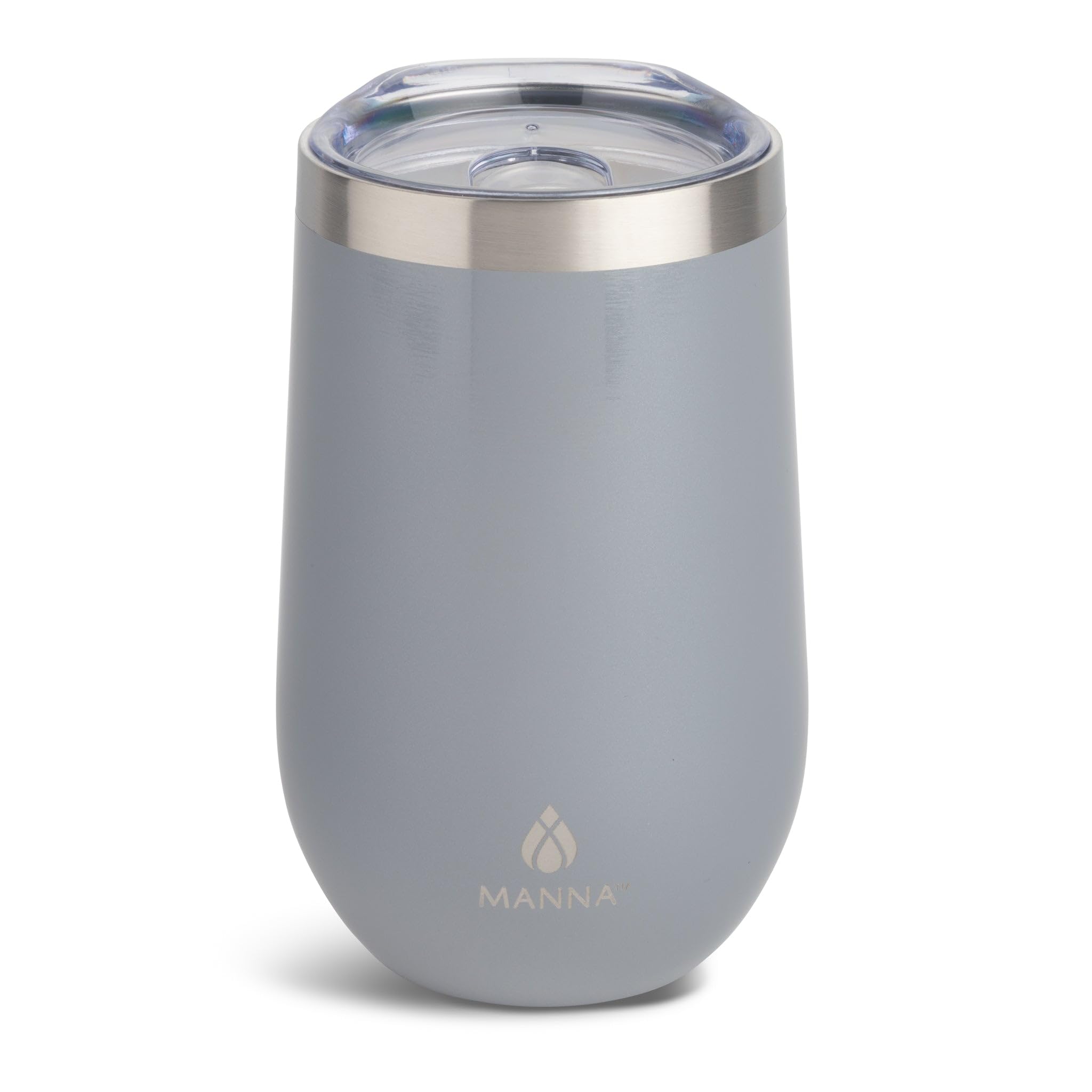 Manna Airén Double Wall Insulated Stainless Steel Stemless Wine Cup Tumbler with Splash-Proof Lid - 16 Oz - Pewter