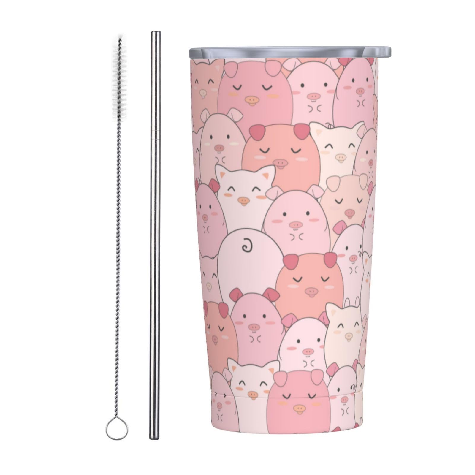 JASROTAO Cute Pigs Tumbler,Pigs 20oz Stainless Steel Insulated Travel Tumbler,Travel Coffee Mug with Lid and Straw Water Bottle Drink Tumbler Cups Gifts for Women Men Lovers