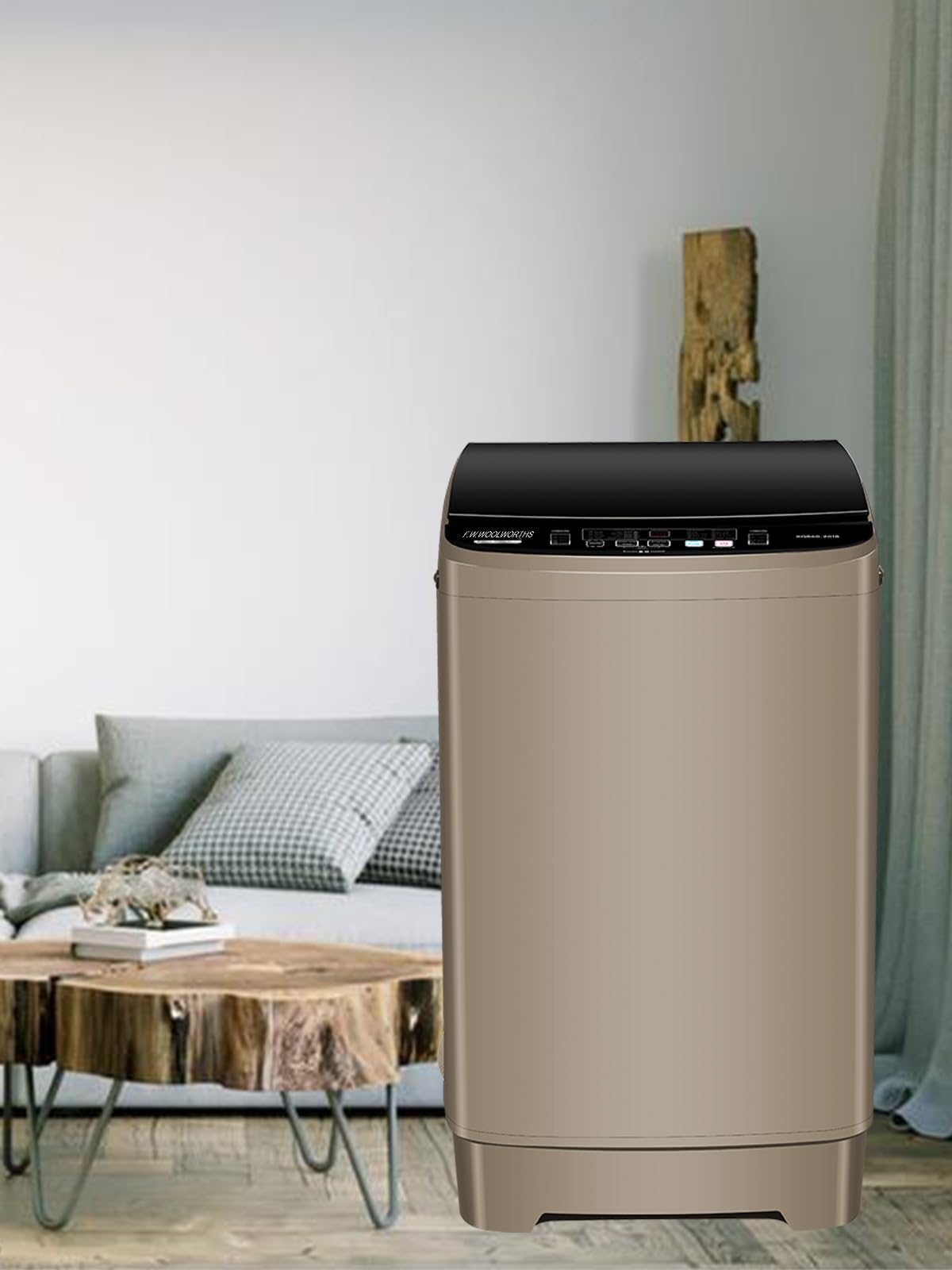 F.W.WOOLWORTHS 17.7 lbs Full-Automatic Washing Machine with LED Display, Laundry Washer with Drain Pump, 10 Wash Programs 8 Water Levels Washer & Spinner for Home, Apartment, Dorms, Gold