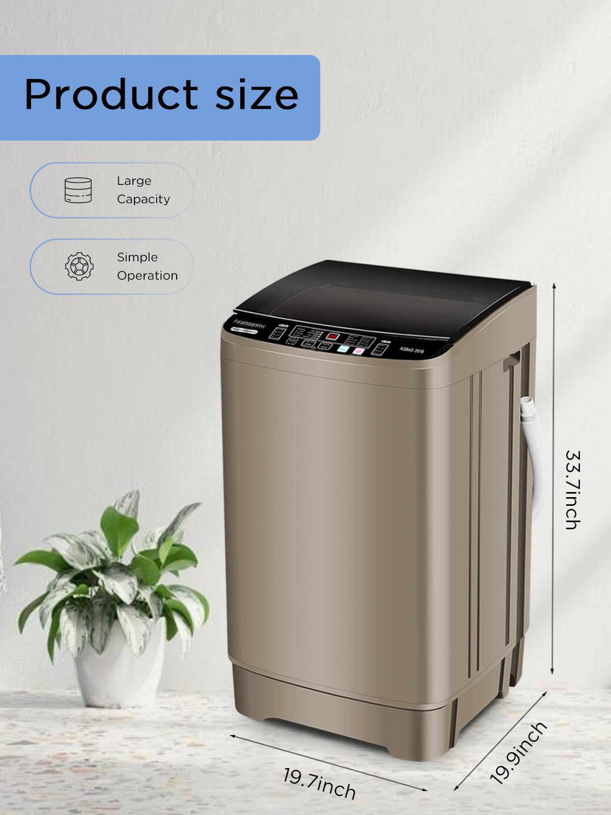 F.W.WOOLWORTHS 17.7 lbs Full-Automatic Washing Machine with LED Display, Laundry Washer with Drain Pump, 10 Wash Programs 8 Water Levels Washer & Spinner for Home, Apartment, Dorms, Gold