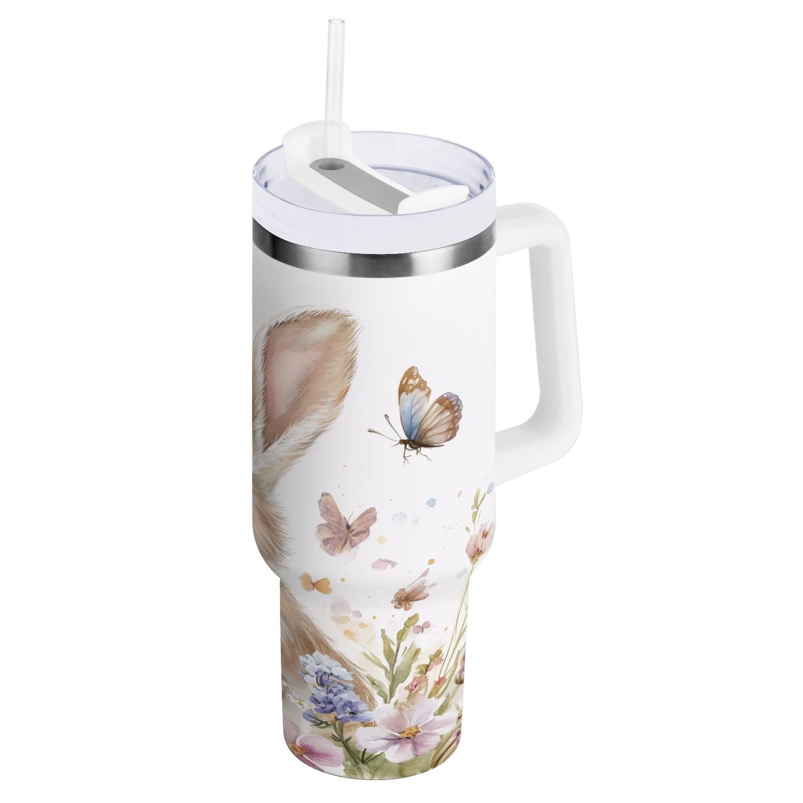 Msyxl 30 oz Insulated Stainless Steel Tumbler with Handle and Straw Lid - Leak-proof Coffee Mug for Men Women, Travel Mug Fits Cup Holder (Easter Bunny)