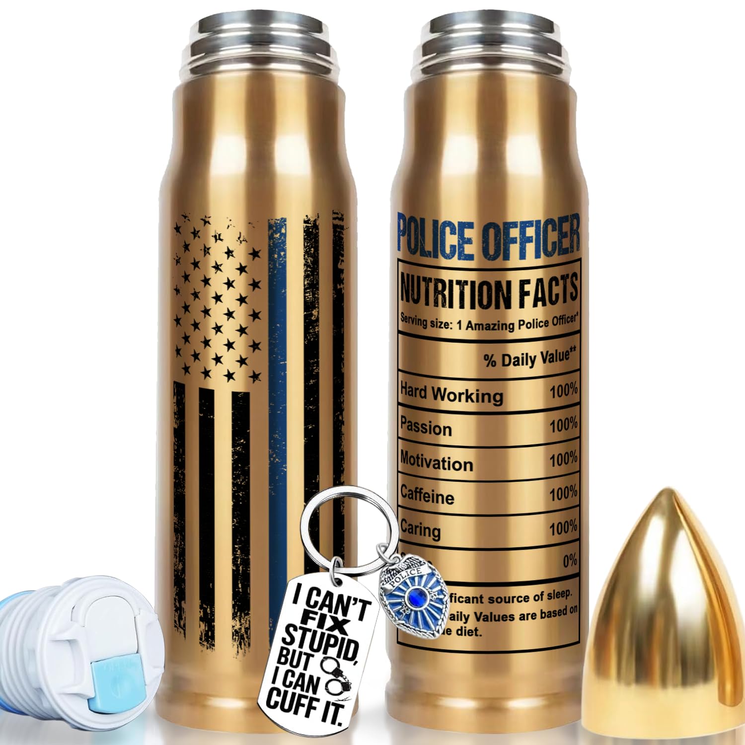17 oz Police Tumblers For Men, Police Coffee Tumbler With Keychain - Birthday Christmas Gift For Police Officer Dad Grandpa Husband Brother, Retirement Gifts & Graduation Gifts For Police Officer