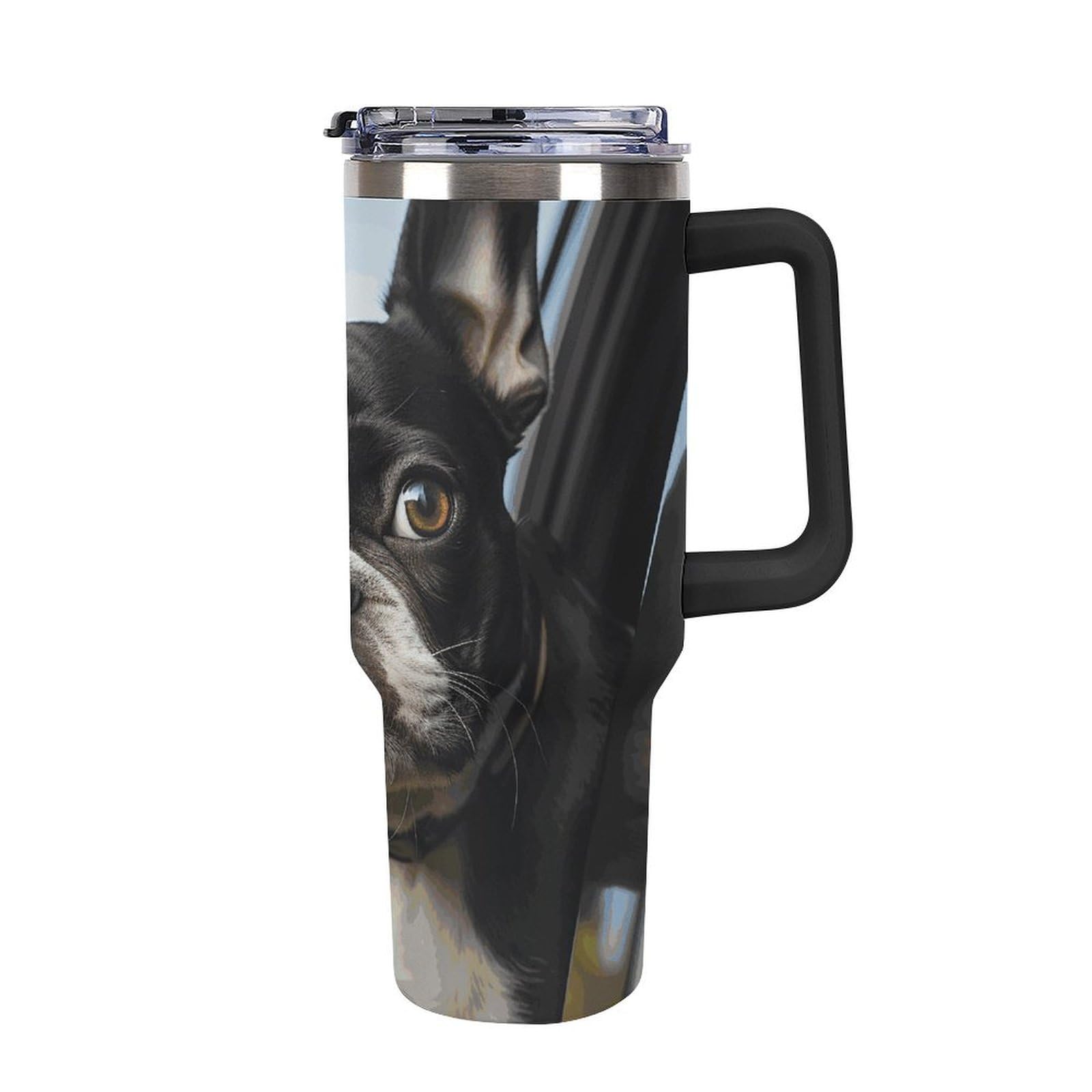 40 Oz Personalized Tumbler with Handle And Straw Puppy Dog Boston Terrier Stainless Steel Insulated Tumblers Reusable Car Thermal Cup Travel Coffee Mug for Women Men
