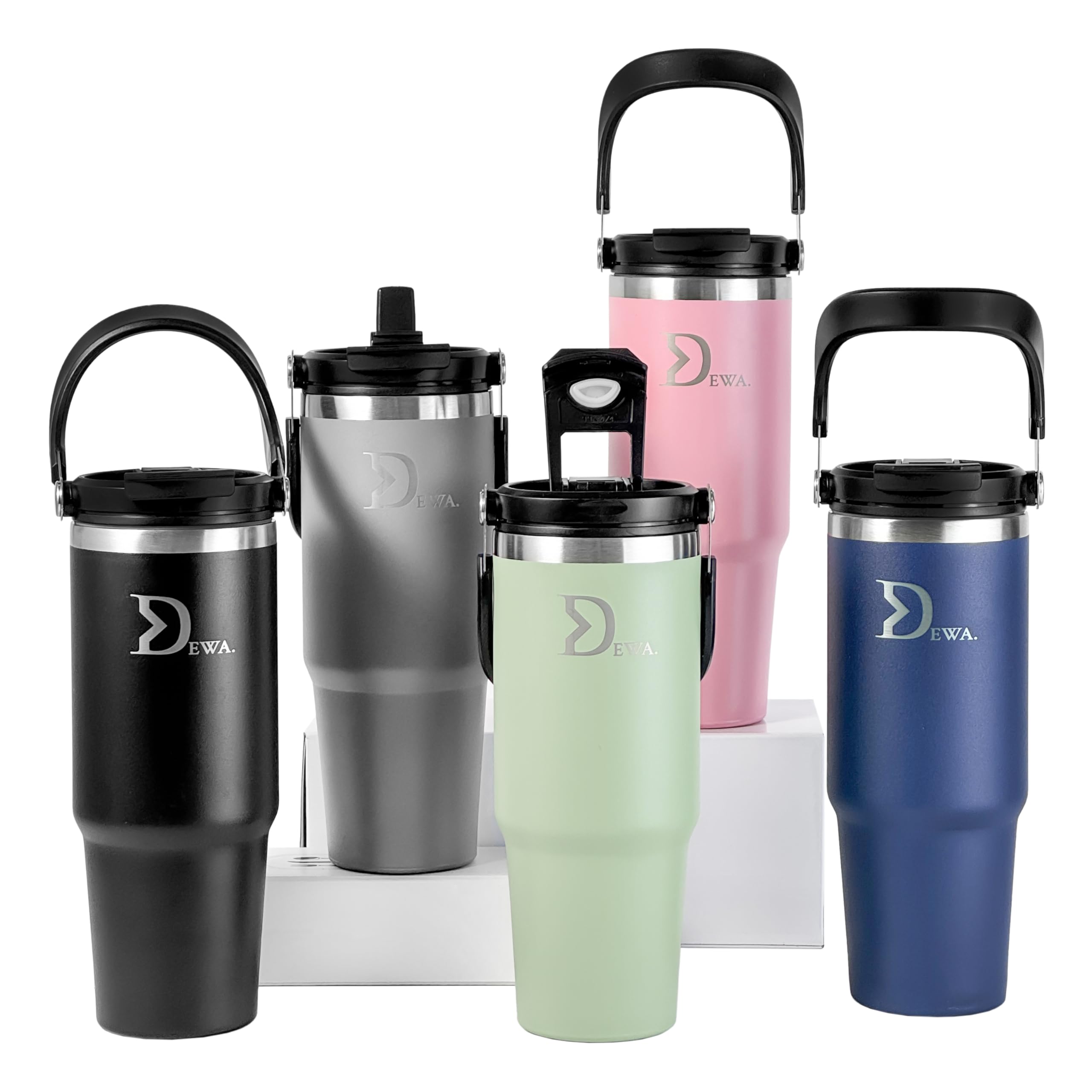 DEWA Iceflow stainless steel Tumbler | 30 oz Tumbler with Double Flip Straw | Premium Insulated Stainless Steel | Keeps Drinks Cold For 24 Hours, Hot For 12 Hours | BPA -Free. (Black)