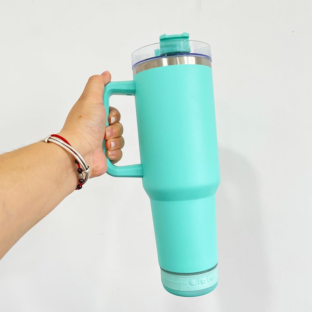 Zidech Music Speaker Tumbler Bluetooth-40 oz tumbler with handle and straw-Insulated Travel Mug - Music Coffee Cup (White)