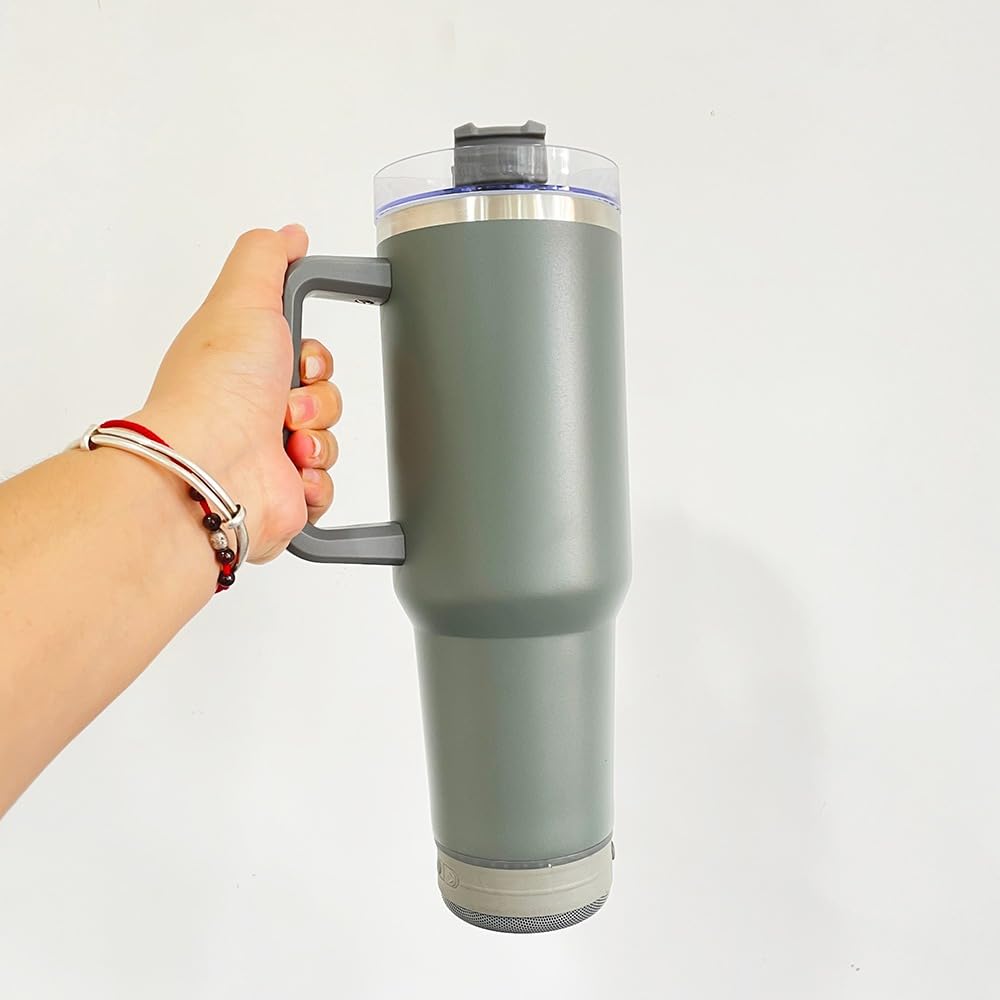 Zidech Music Speaker Tumbler Bluetooth-40 oz tumbler with handle and straw-Insulated Travel Mug - Music Coffee Cup (White)